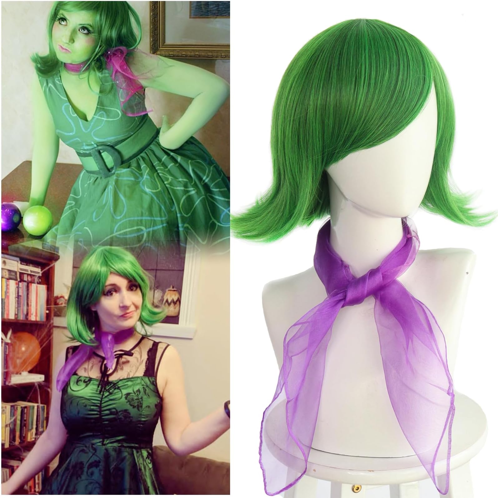 Amazon.com: Monong Short Green wig for women Green wavy green wig women ...