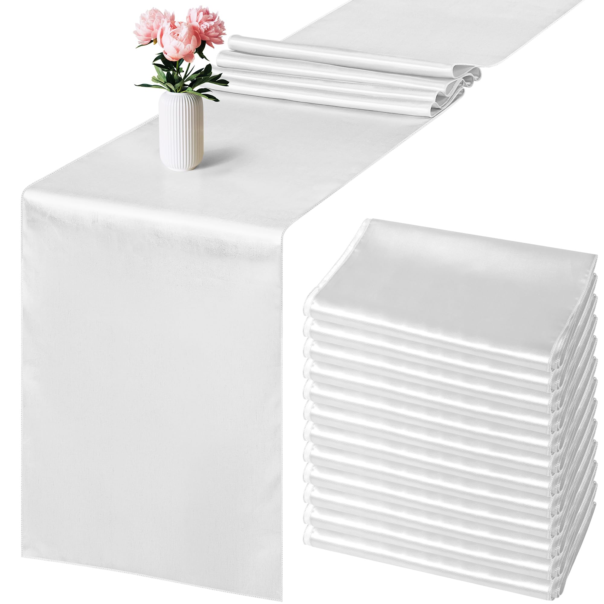 Amazon.com: Aneco 12 Pack Satin Table Runner 12 x 108 Inch White Long ...