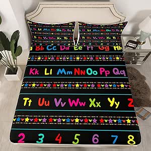 ABC Alphabet Bed Sheet Set Full, Alphabet Numbers Fitted Sheet for Kids ...