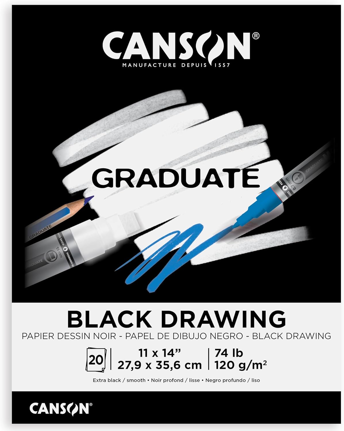 Amazon.com: Canson Graduate Black Drawing Pad, Foldover, 11x14 inch, 20 ...