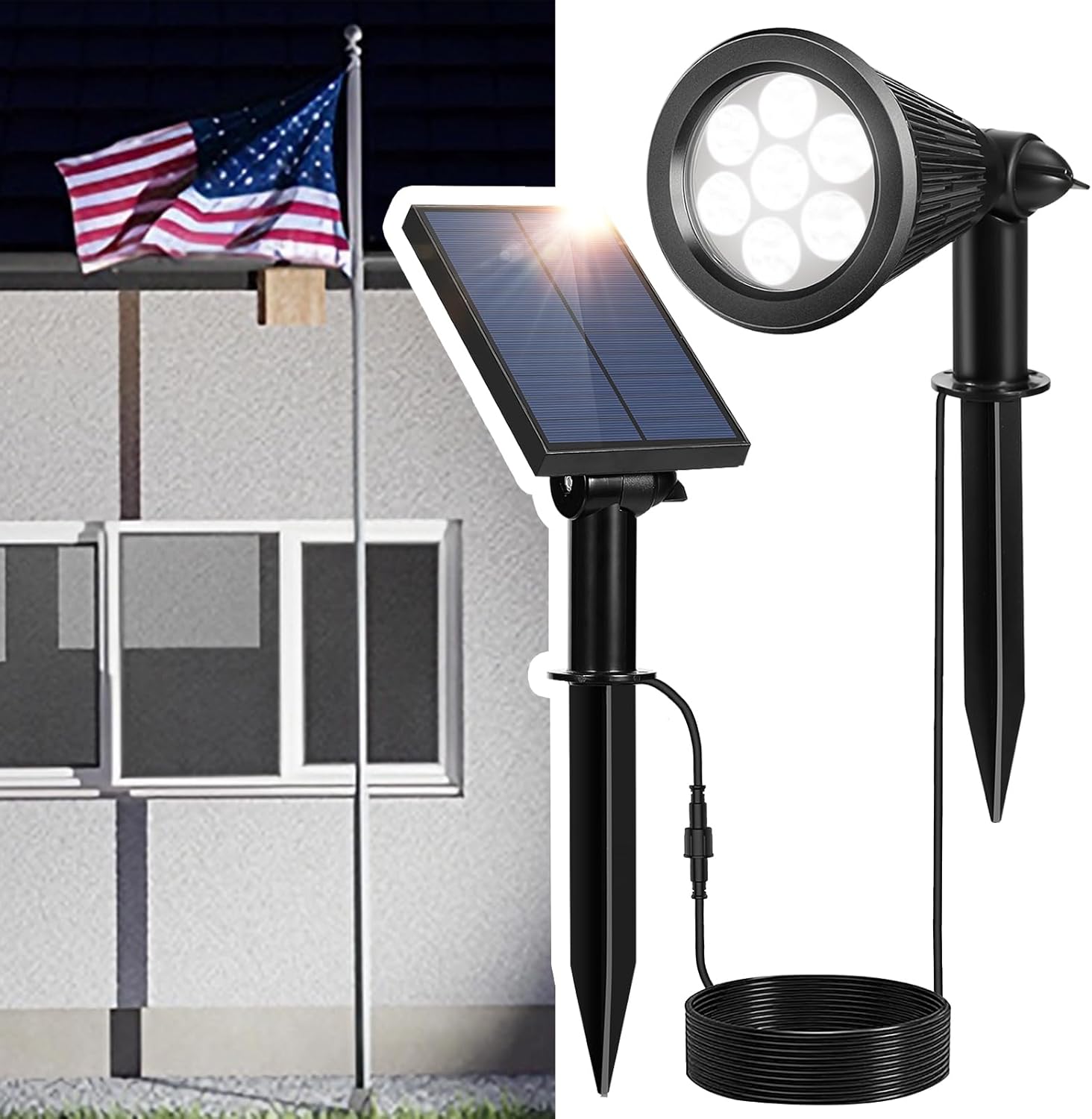 Solar Spotlights Outdoor for Flag Pole, Bright 7-LED Solar Spot Lights ...