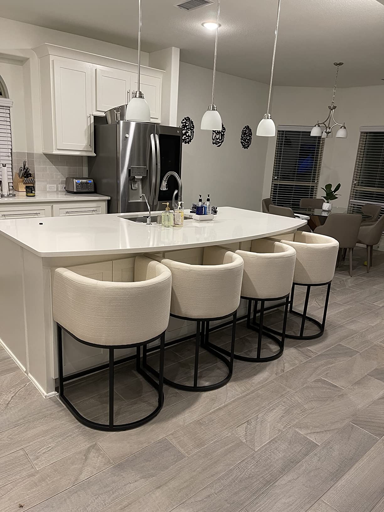 $32/mo - Finance HNY Modern Counter Height Linen Fabric Upholstered ...