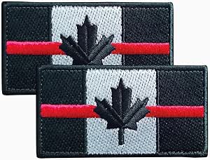 2 PCS Black Canada Thin Red Line Flag Patch,Honoring Fireman Officers & Canadian Law Enforcement ...