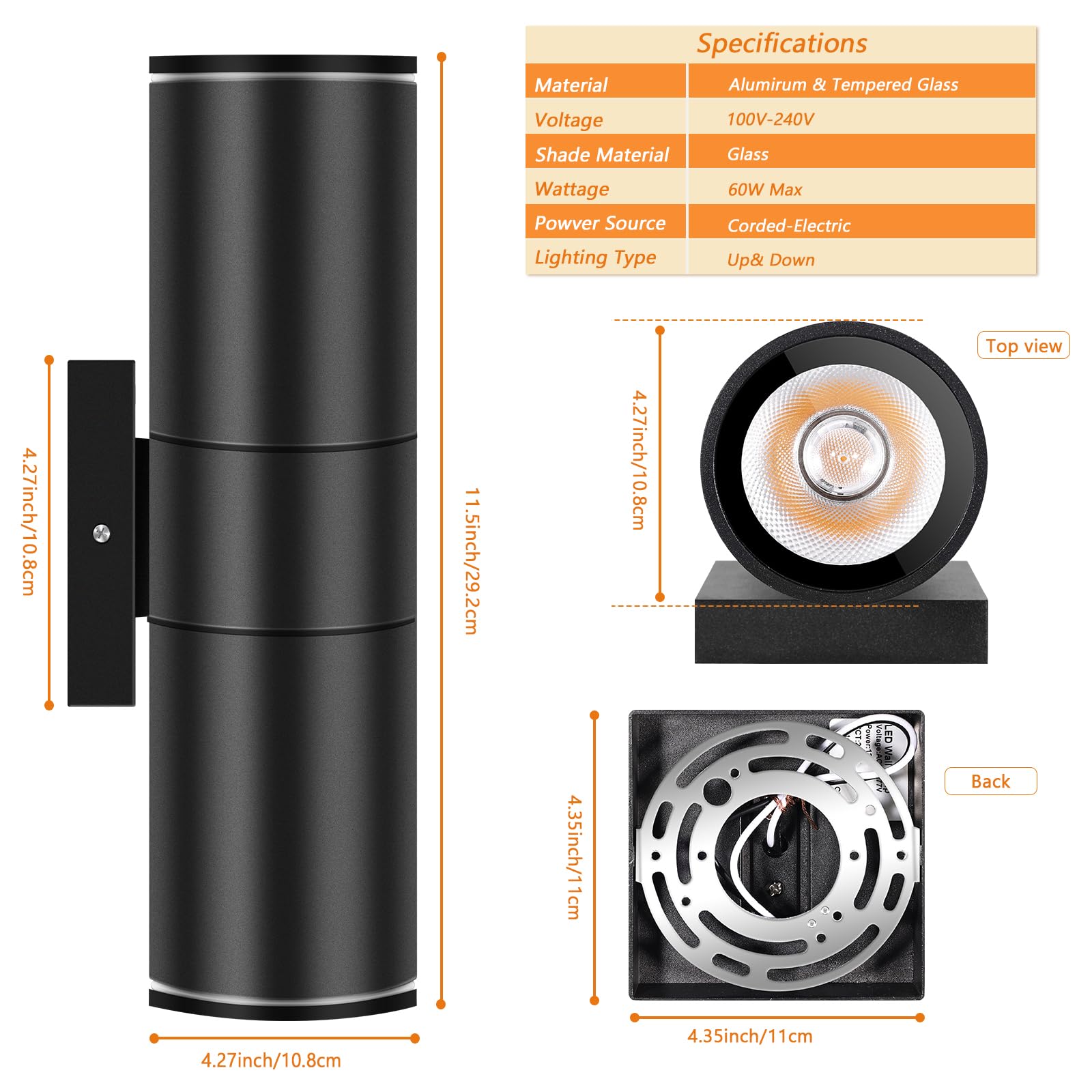 Snapklik.com : RIDALUX Outdoor Wall Light Waterproof Lanterns: 4 Pack Exterior Cylinder Fixtures ...