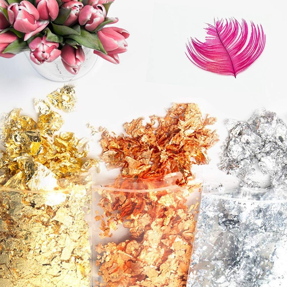 3 Packs Gold Leaf Gilding Flakes, XCOZU Gold Foil Copper Leaf Silver ...