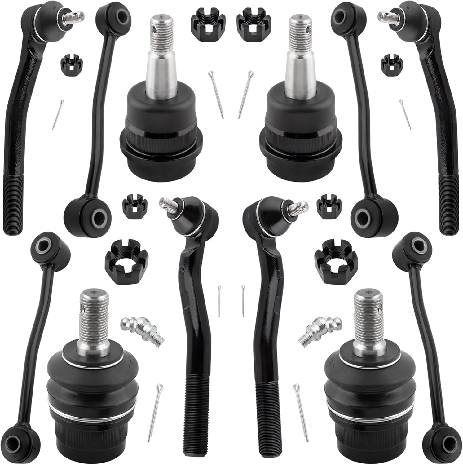 Amazon.com: YMAUGP 12pc Set Front Outer Tie Rods + Front & Rear Sway ...