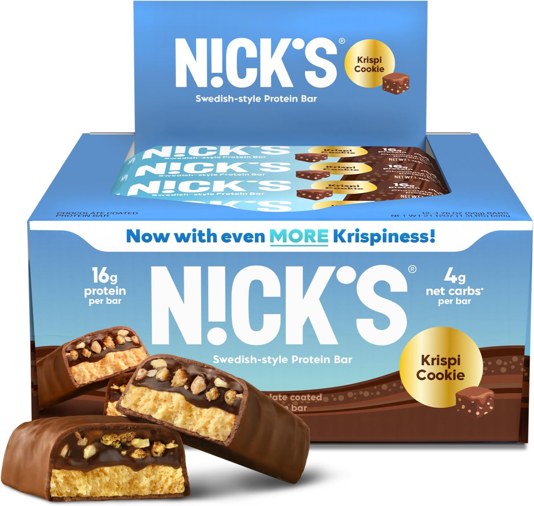 Amazon.com : Nick's Protein Bars Crispy Cookie Chocolate, High Protein ...