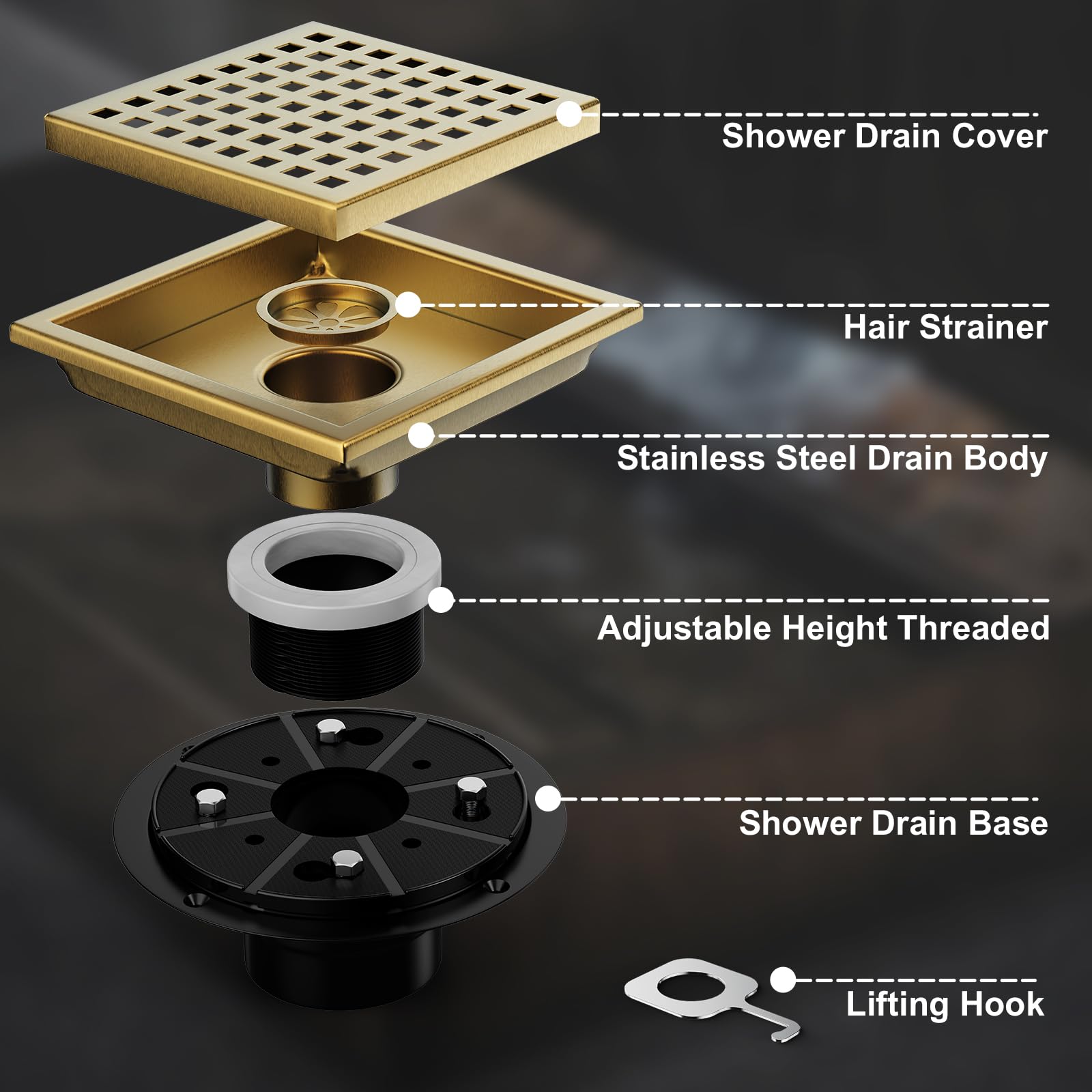 Tile Drain Brushed Square Shower Trap, Stainless Steel Floor Drain With ...