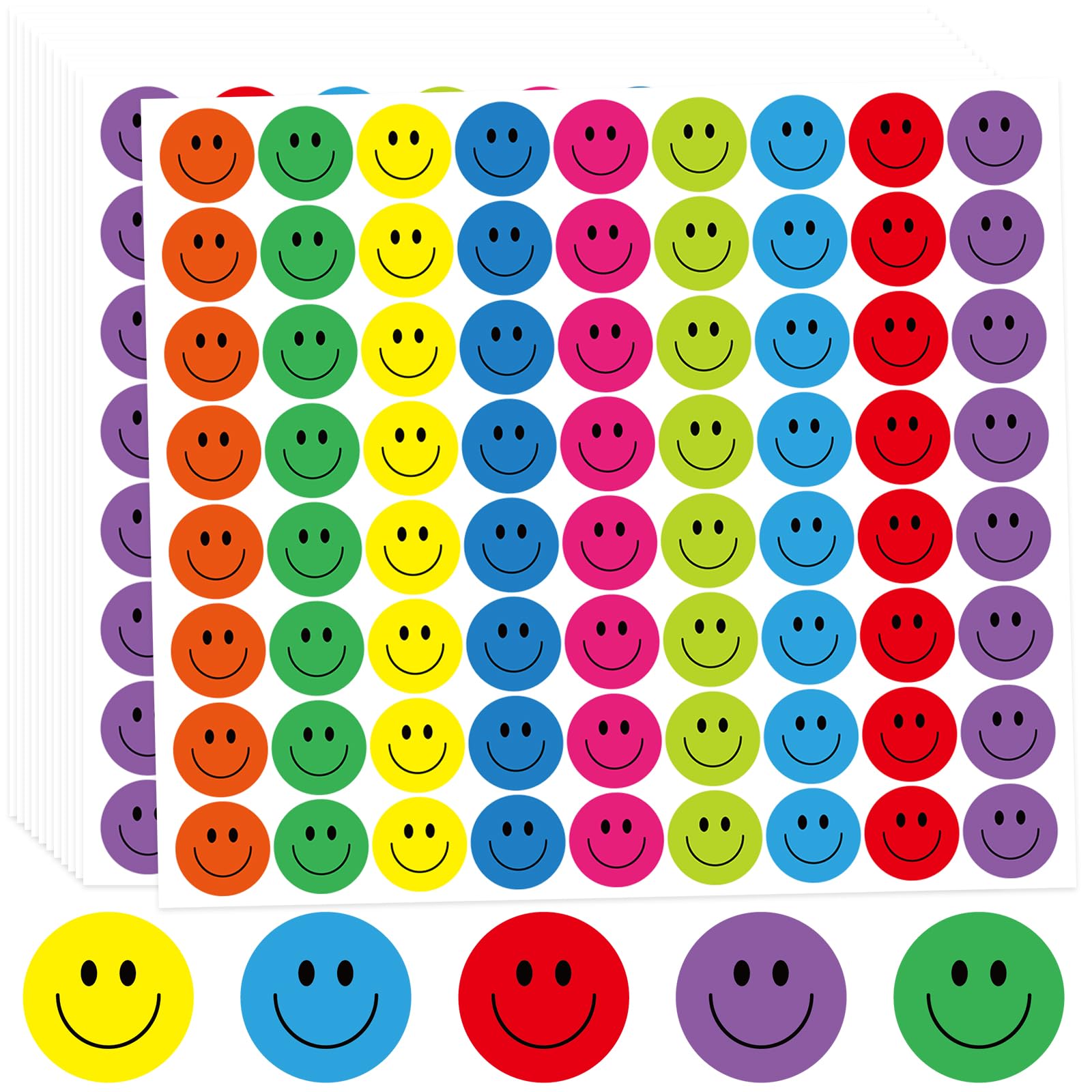 Snapklik.com : 1800Pcs Happy Smile Face Stickers, 1 Inch Happy Face ...