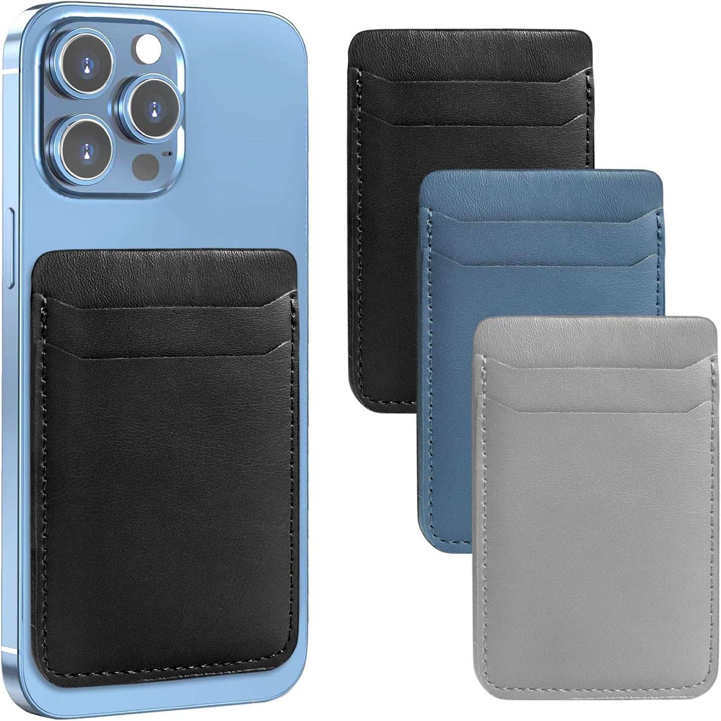 Amazon.com: Leather Double Pocket Phone Card Holder Stick On for iPhone ...