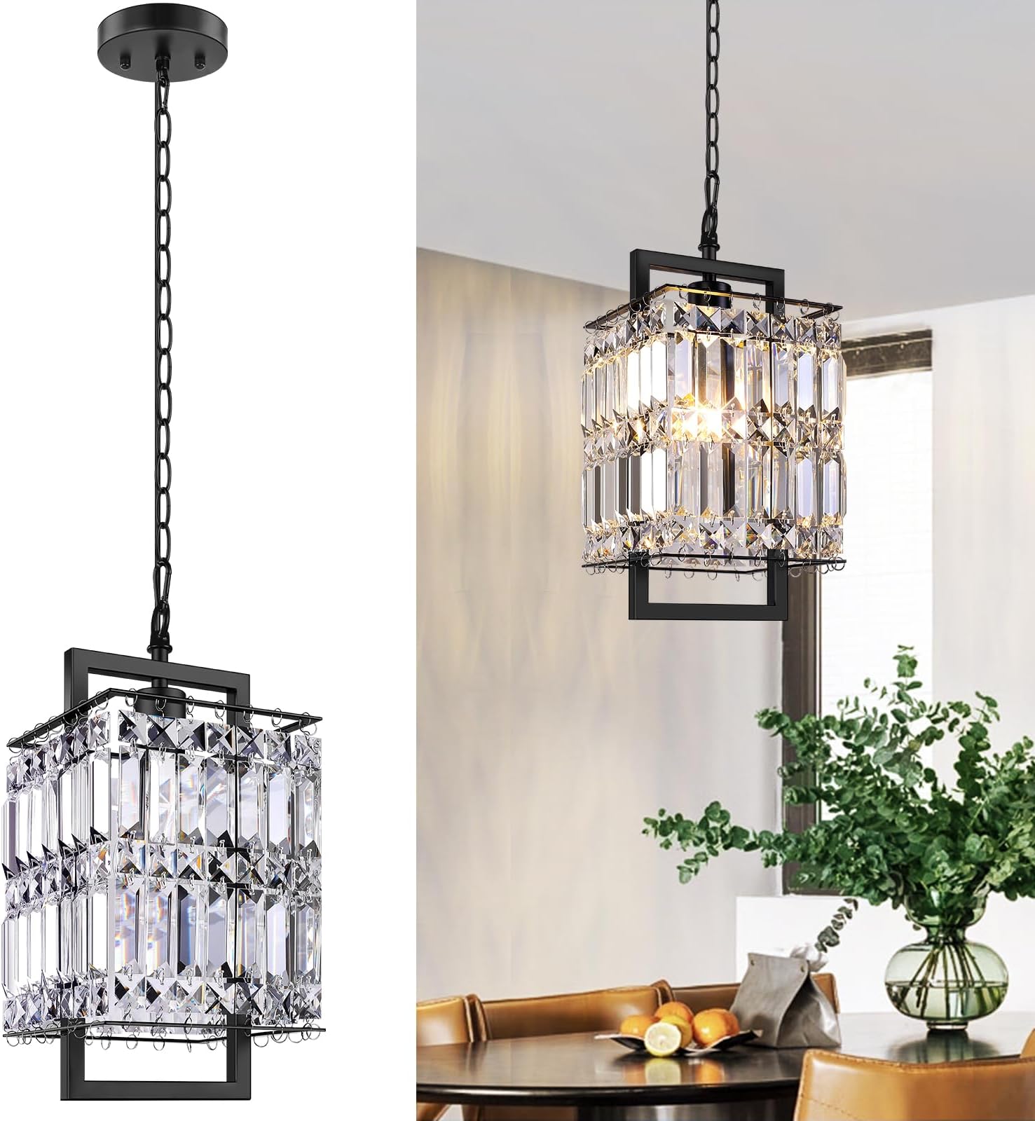 Brightever Black Crystal Kitchen Island Lighting, Farmhouse Chandeliers ...