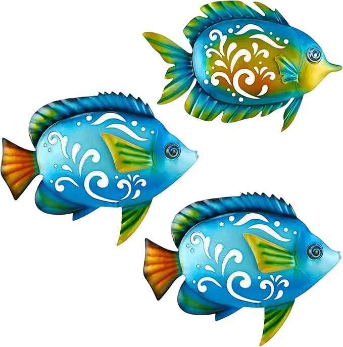 Amazon.com: TERKEPT Metal Fish Wall Decor Coastal Ocean Sea Hanging ...