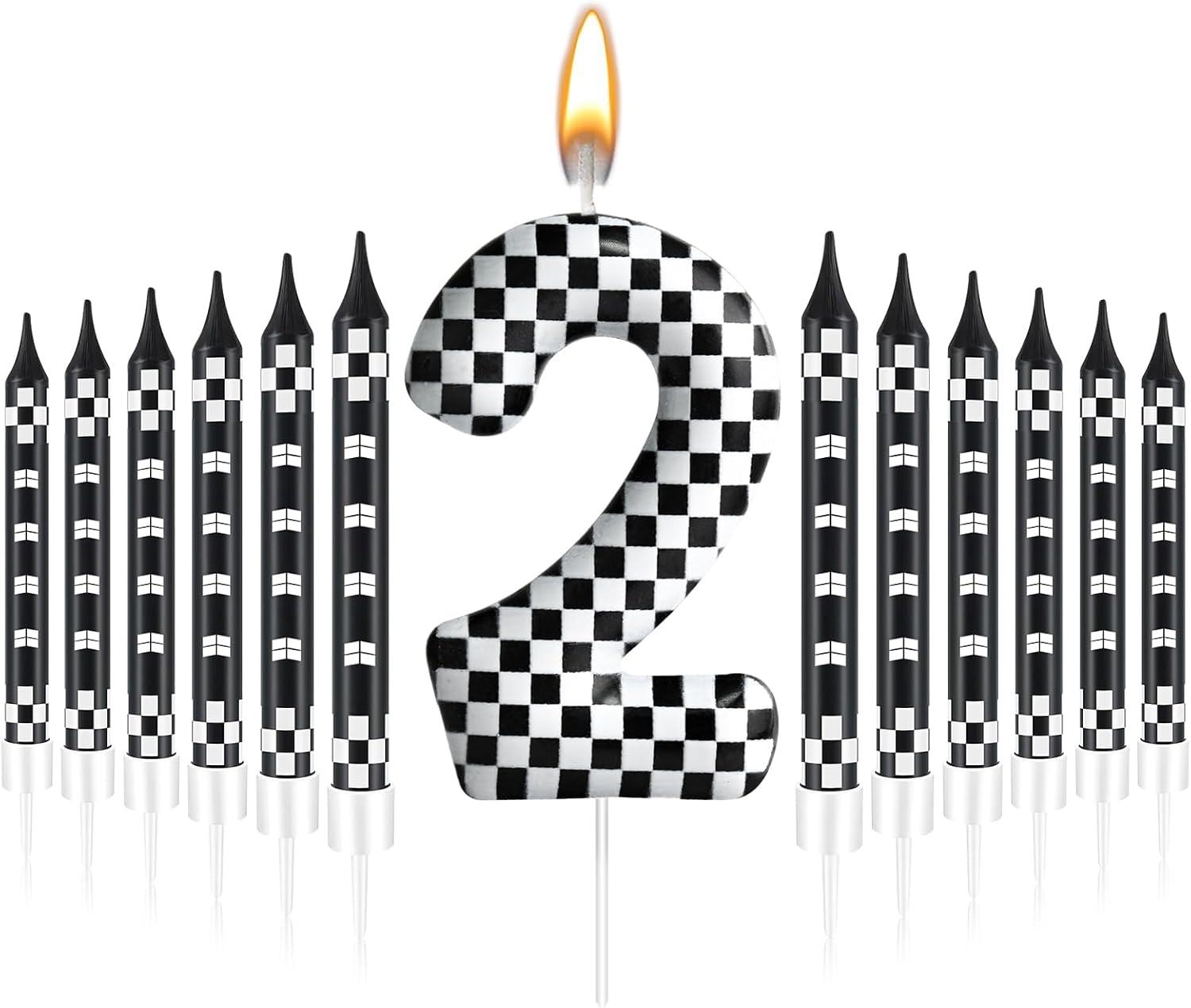 Amazon.com: 13 Pcs Racing Cars Themed Birthday Candles Black and White ...