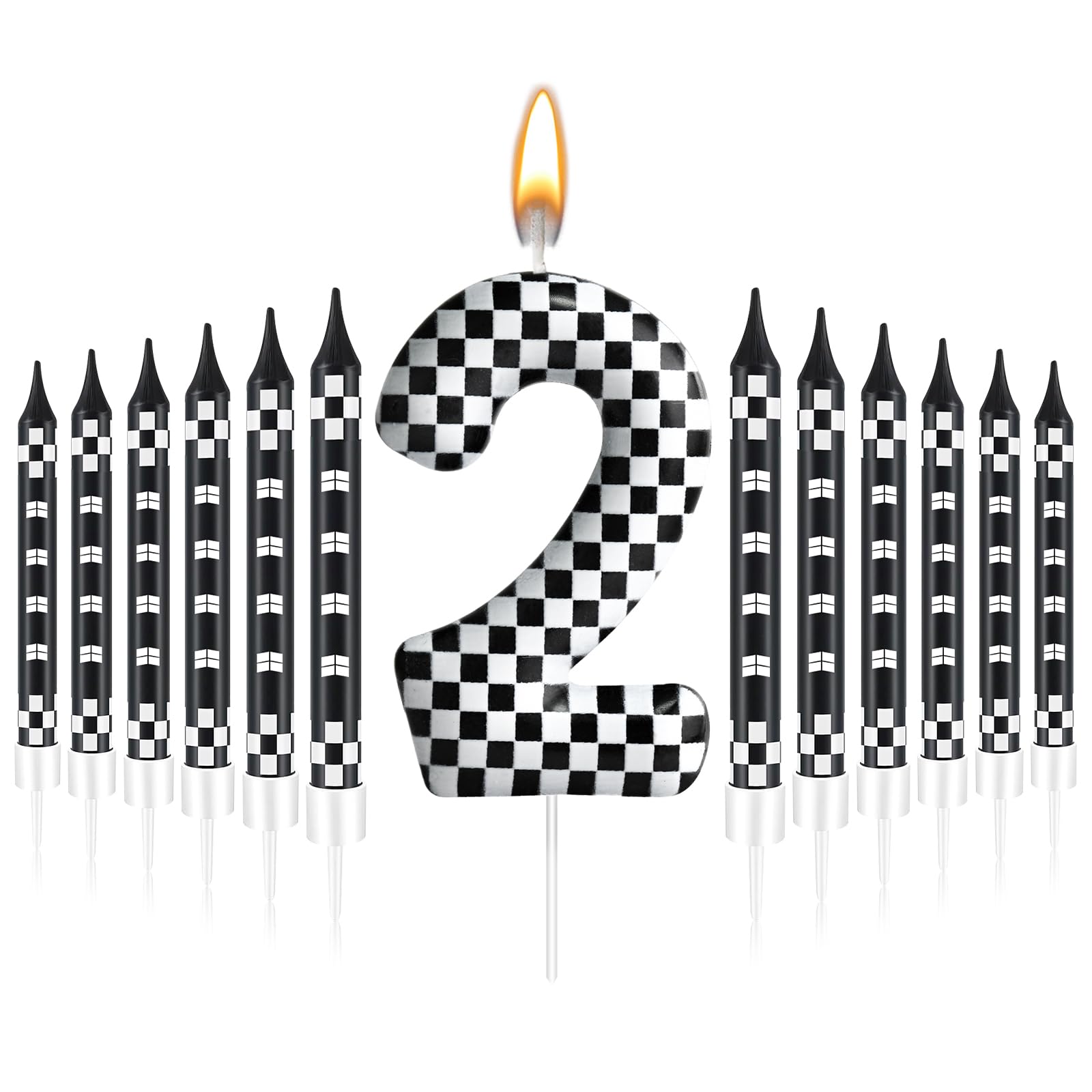 Amazon.com: 13 Pcs Racing Cars Themed Birthday Candles Black and White ...