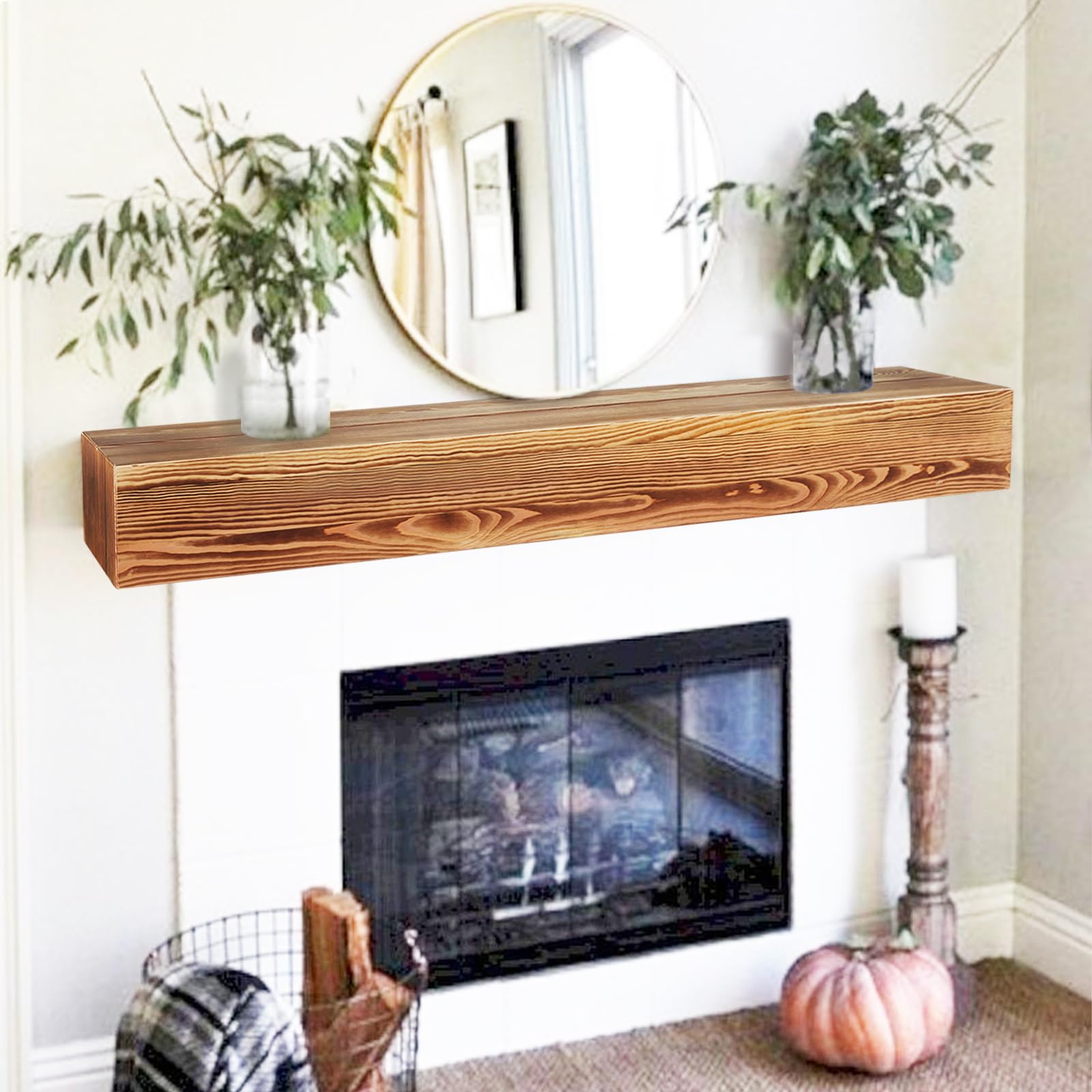 60 Inch Fireplace Mantel – Farmhouse Floating Fireplace Mantle – Wall ...