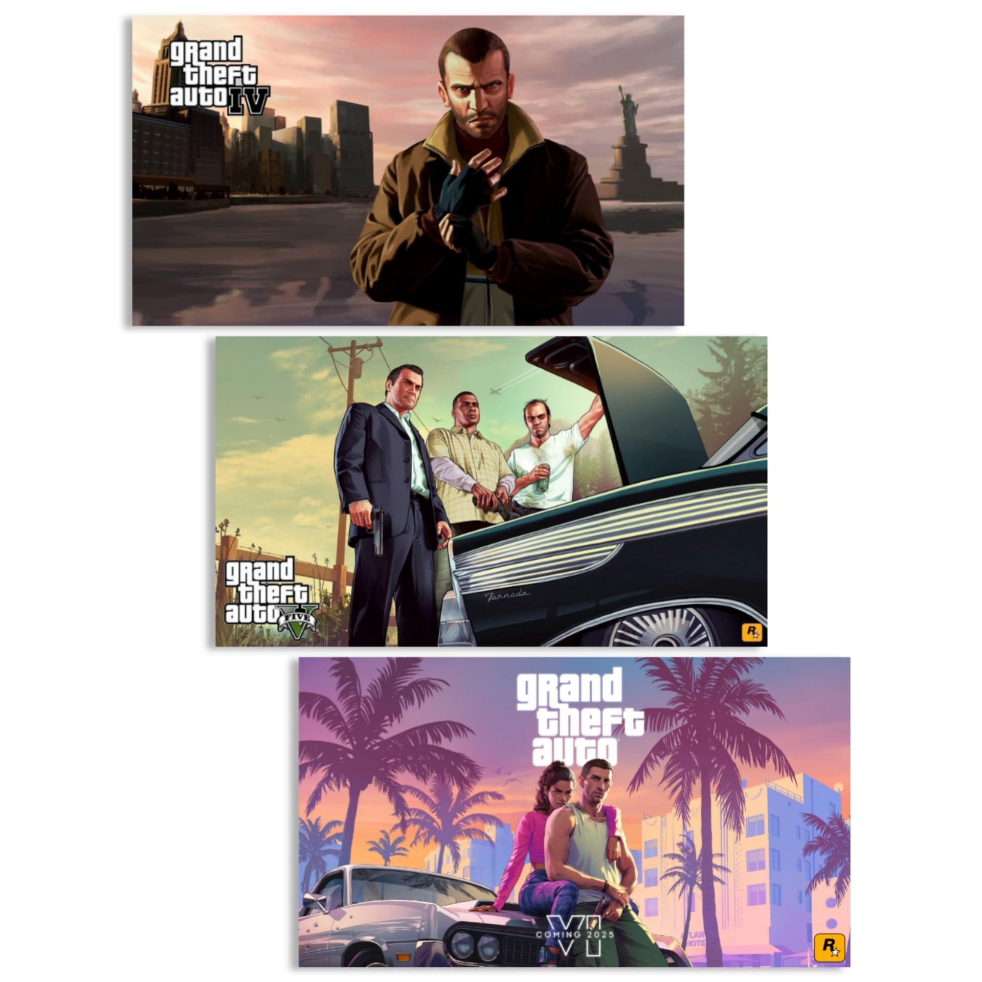 Waltractive GTA 6, GTA 5 and GTA 4 Artwork Posters - 12x6 Inches ...