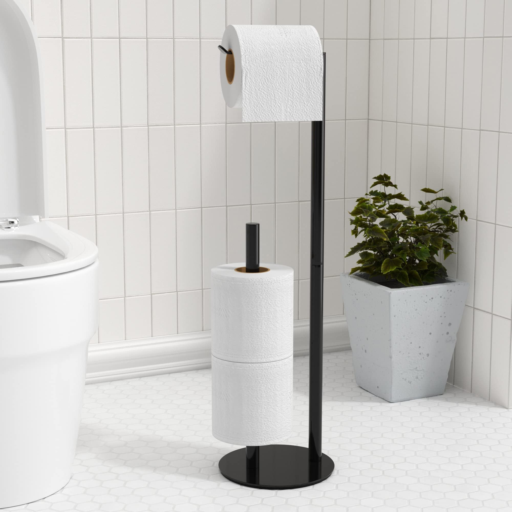 Black Toilet Roll Holder | Free-Standing Tall Black Steel Toilet Paper ...