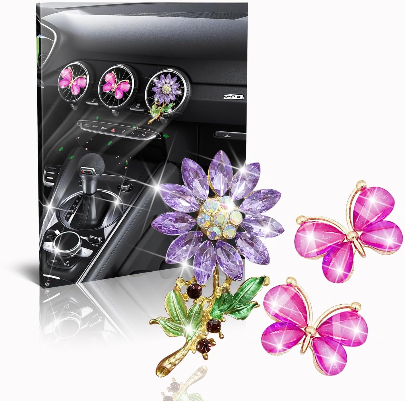 Amazon.com: 3Pcs purple Car Decorations Car Air Vent Clip Flower Shape ...