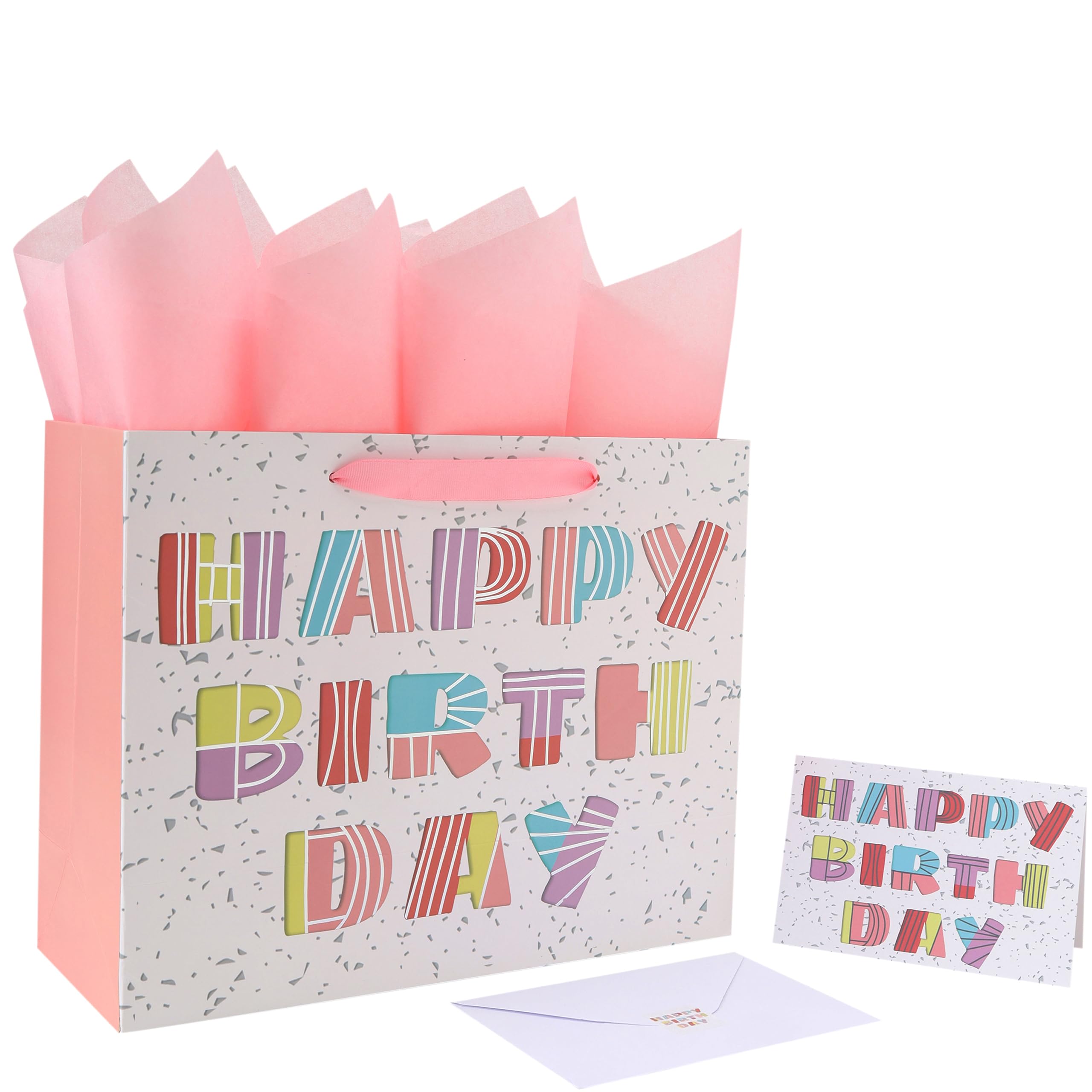Amazon.com: 13” Large Colorful Happy Birthday Gift Bag Set with Handles ...