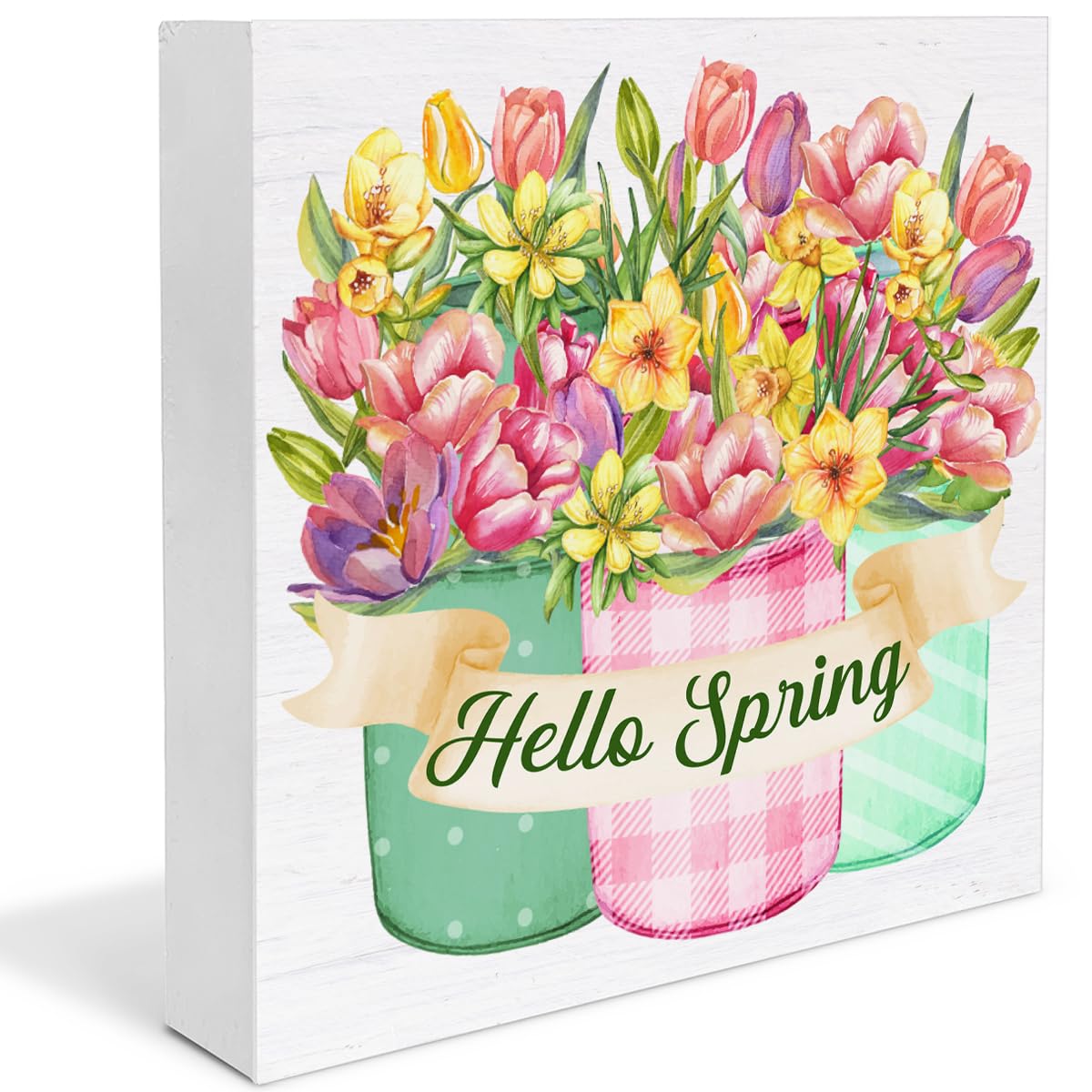 Amazon.com : Spring Decor Hello Spring Floral Wooden Sign, Farmhouse ...