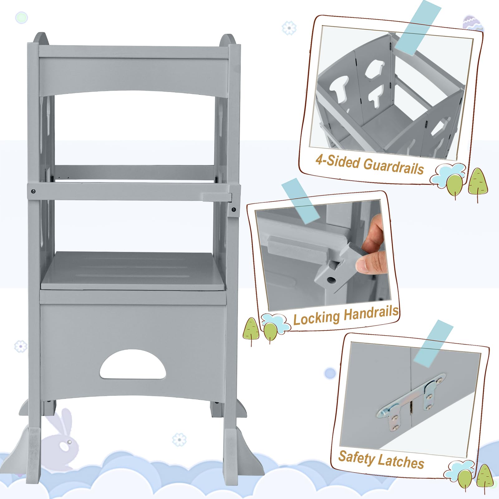 Snapklik.com : Toddler Tower, Foldable Kids Kitchen Step Stool w/Safety ...
