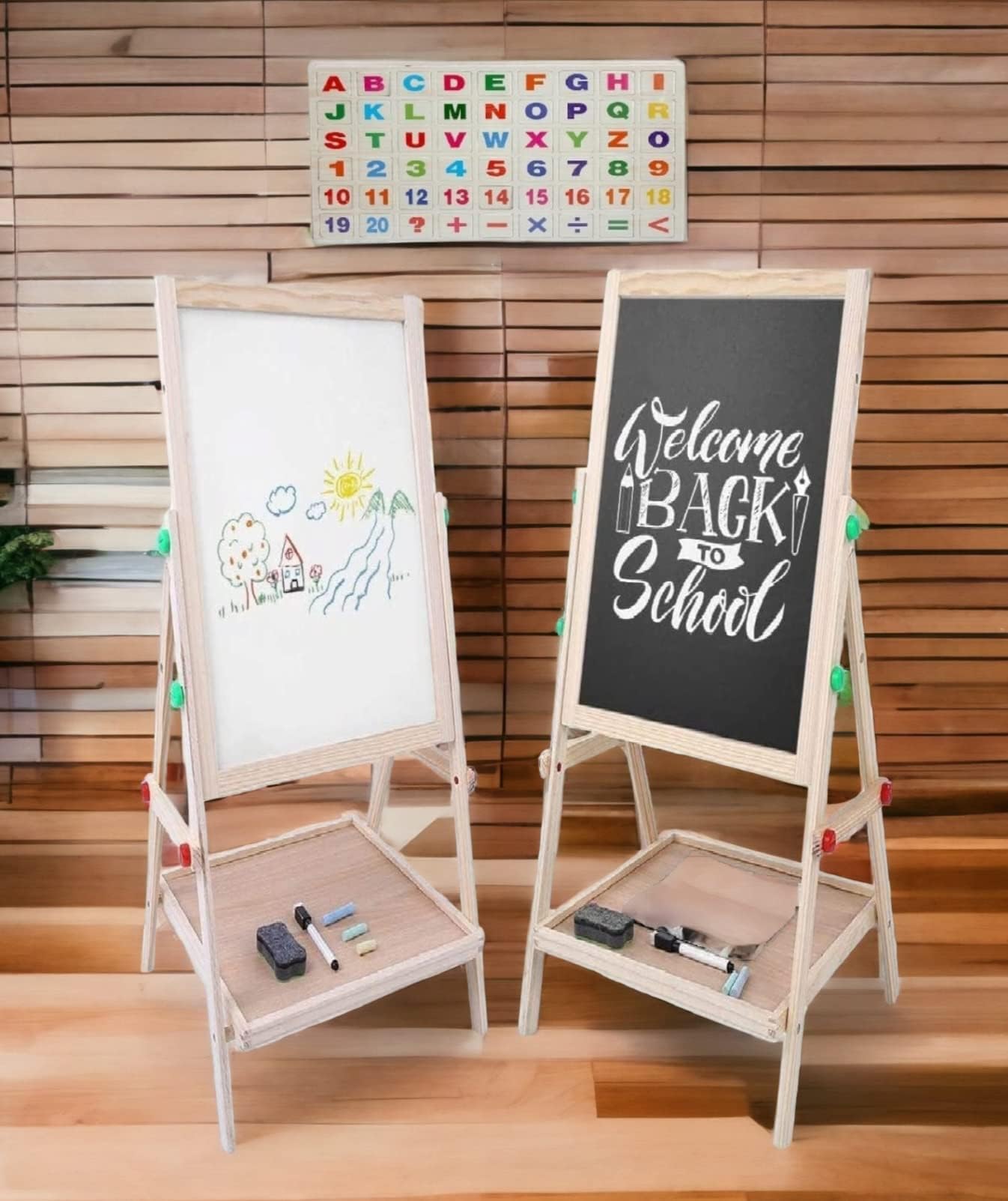 Chocozone Wooden Easel Board for Kids with Marker, Duster, Chalk & 56 ...