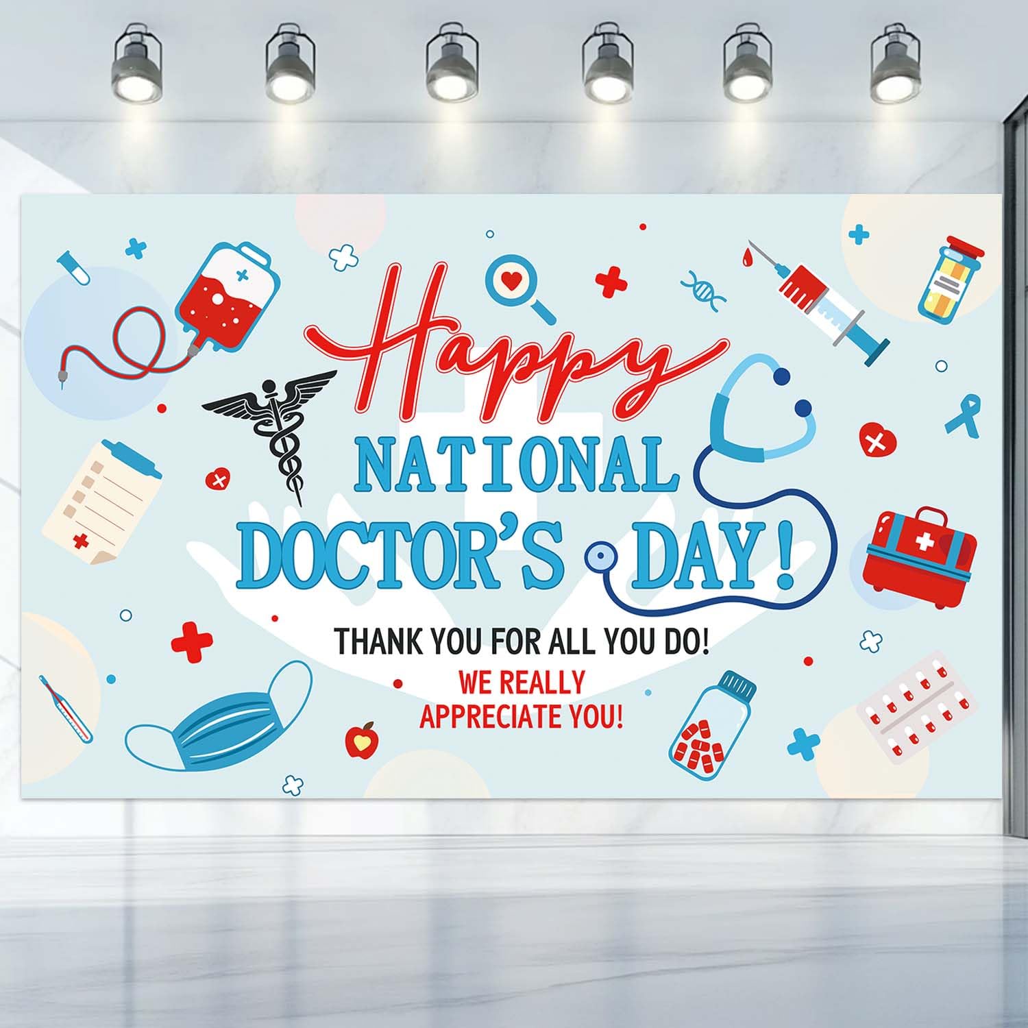 Amazon.com: Happy Doctors Day Banner Backdrop Decorations, National ...