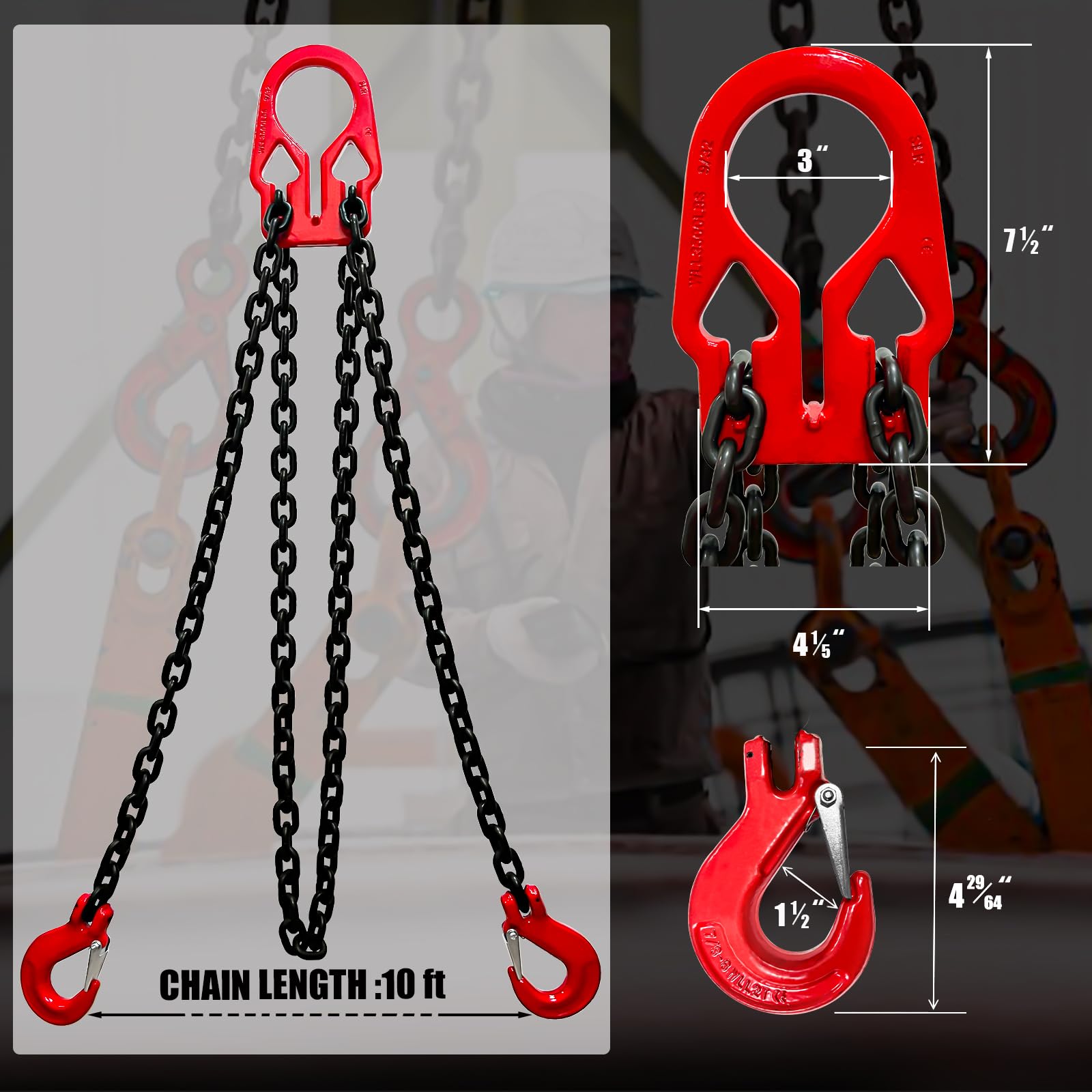 Snapklik.com : FITHOIST 10Ft Adjustable Chain Sling 5/16", 3.18 Ton ...