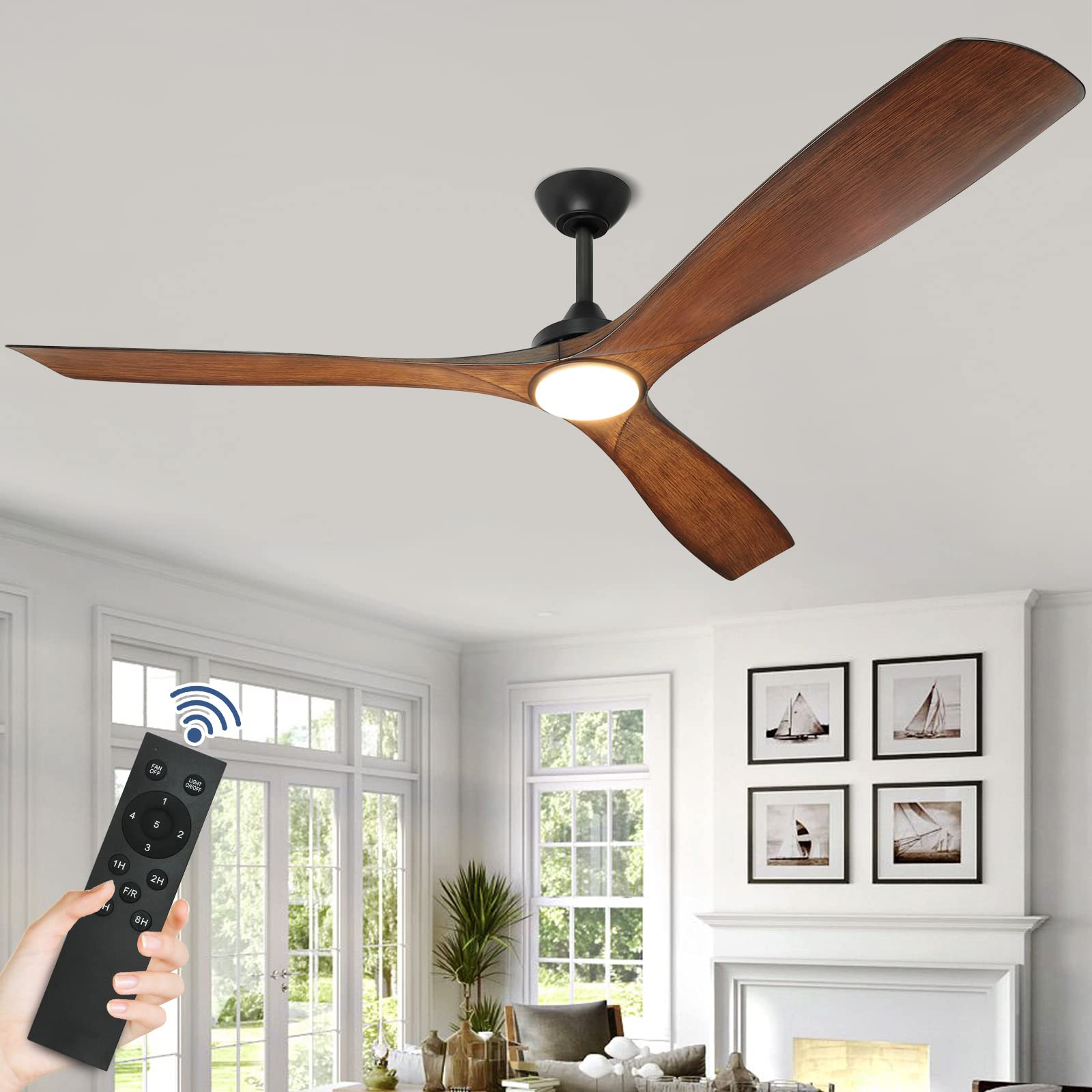 60 Inch Modern Ceiling Fan with Light and Remote, Indoor Outdoor ...