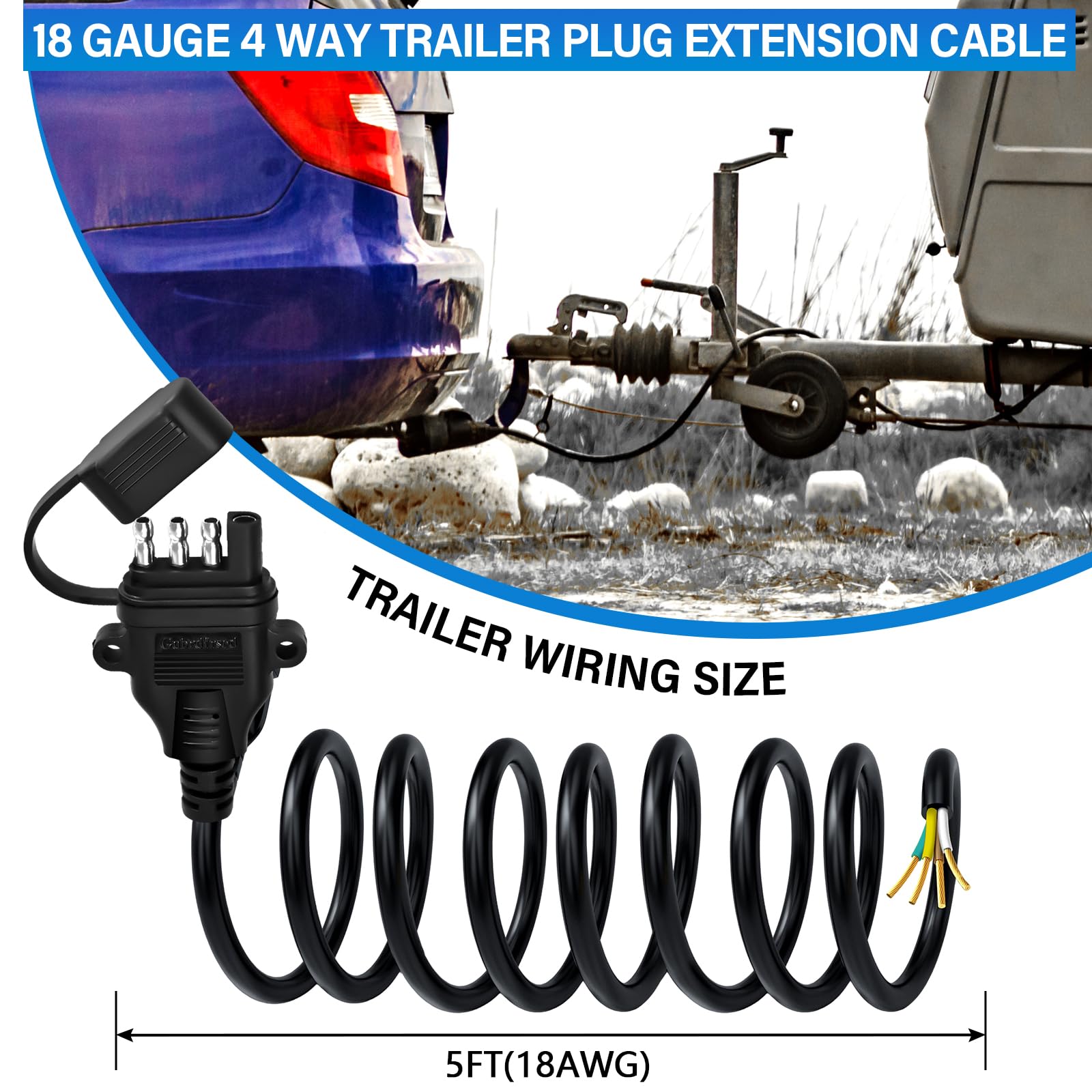 Snapklik.com : Gubrdfrsod 18AWG 5FT 4 Pin Trailer Connector Pure Copper ...