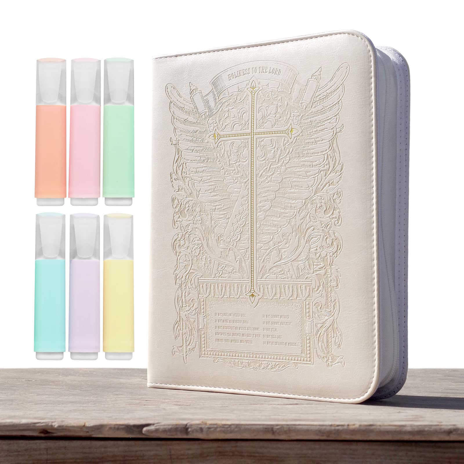 Buy ROTCROSS Bible Cover,White Faux Leather Classic Bible Bag,Study ...