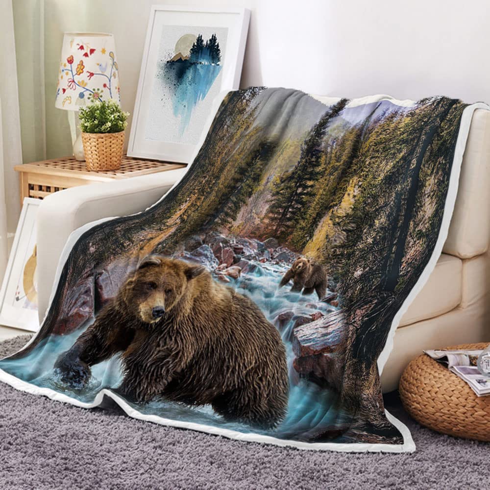 Amazon.com: Forest Bear Throw Blankets, Misty Mountains Wildlife Cozy ...