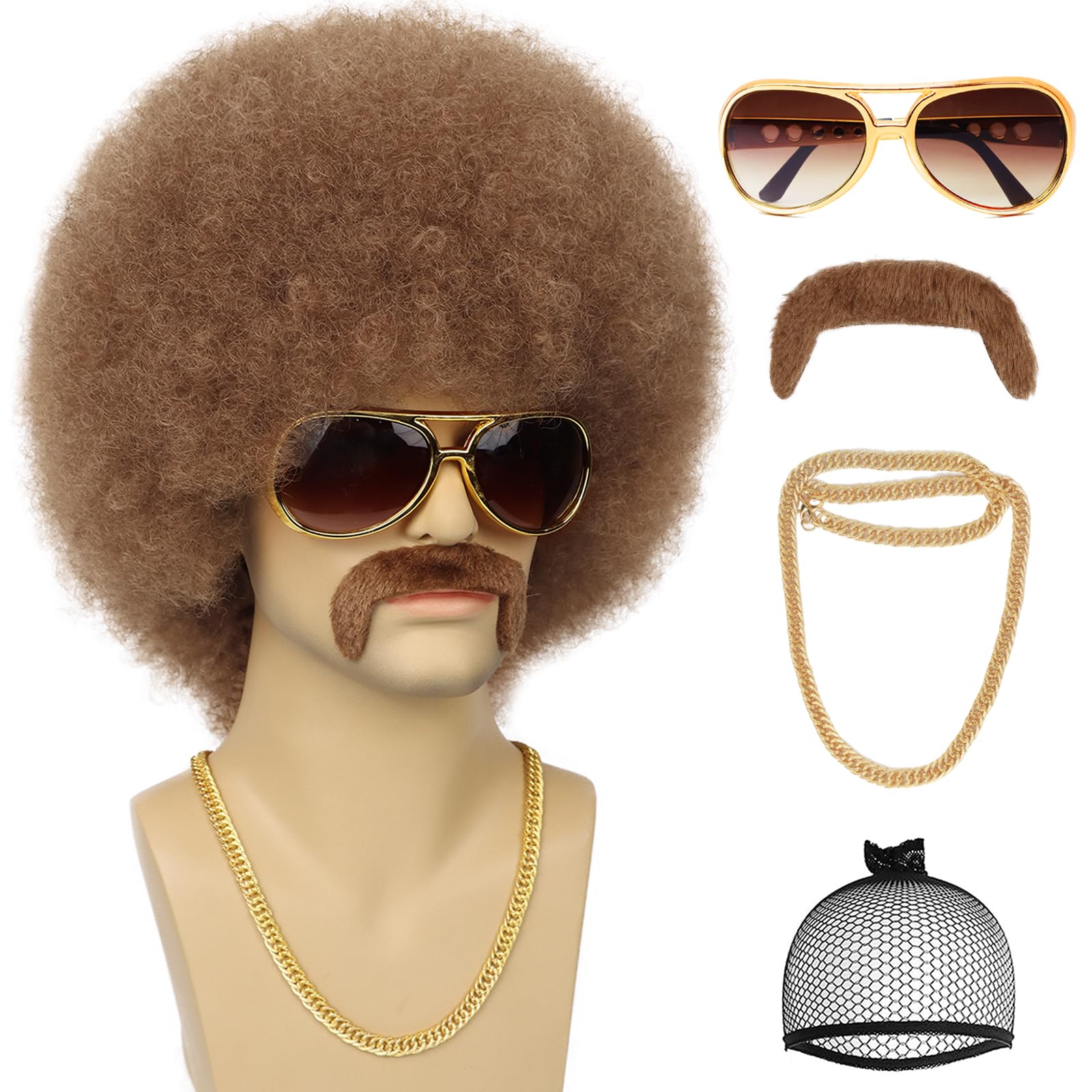Amazon.com: Tereshar 70S Men’s Afro Wig for Disco Party, 5pcs Set (Wig+ ...