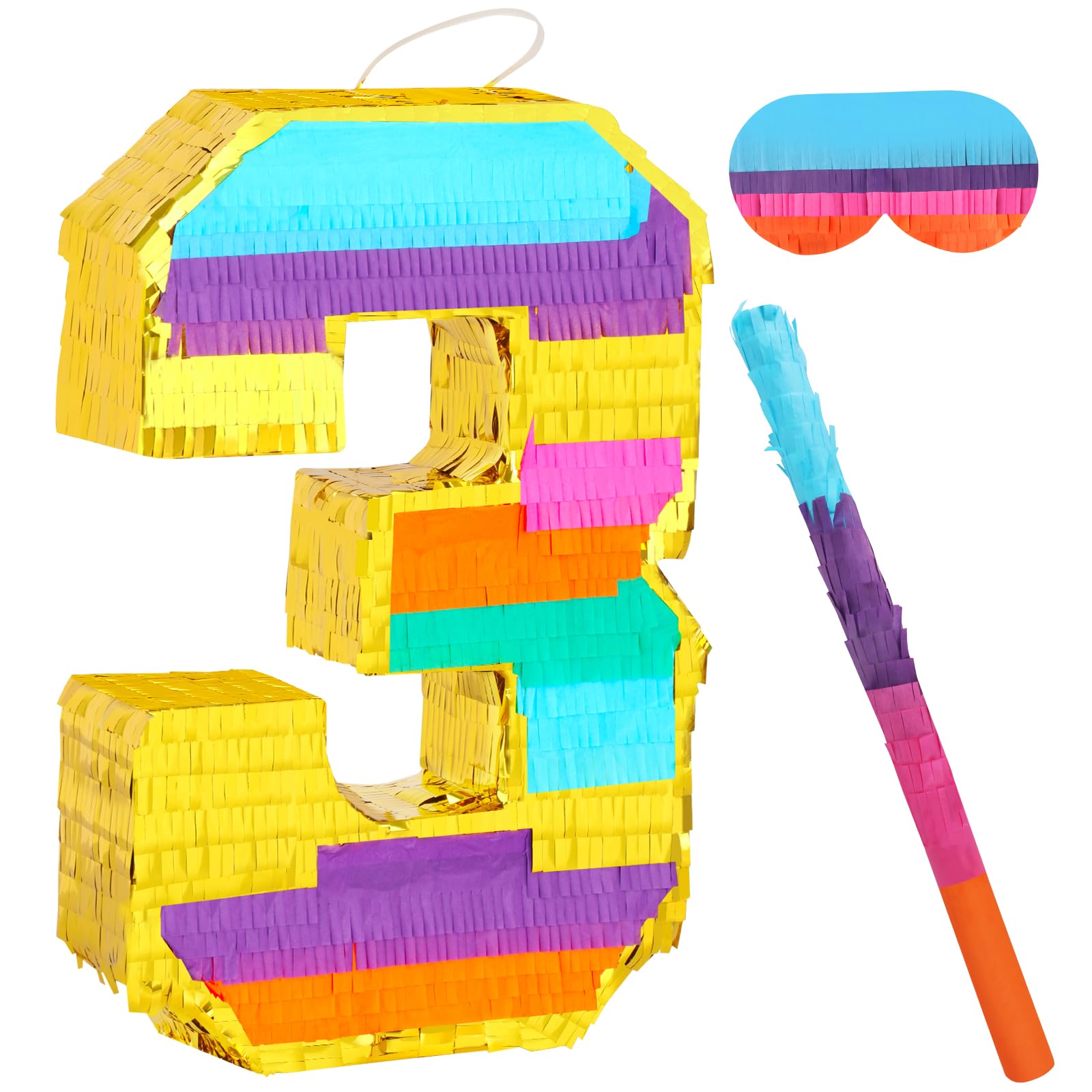 Amazon.com: Rainbow Number 3 Pinata for 3rd Birthday Party Decorations ...