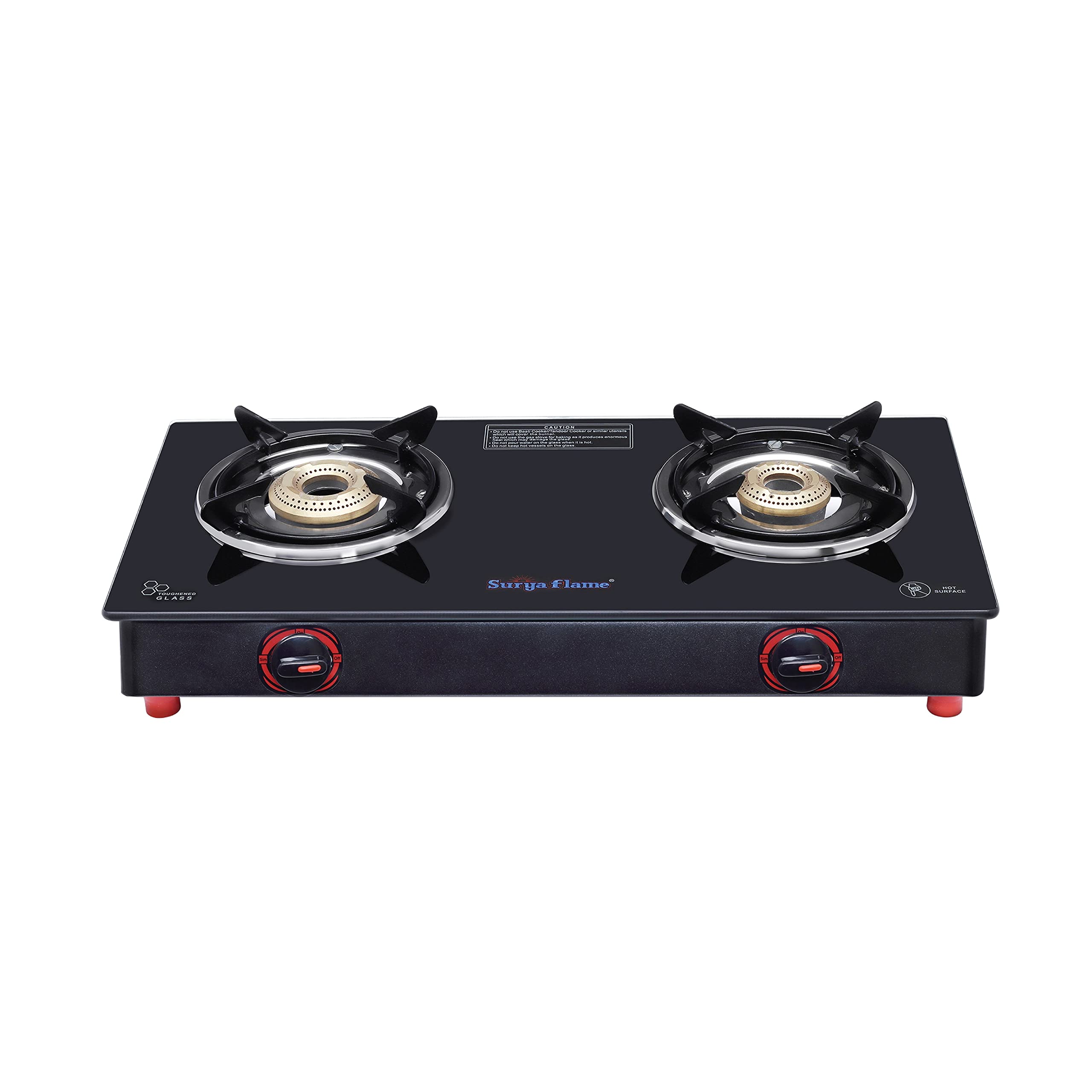 Buy Surya Flame King Stove, 2 Burner Glass Top, Powder Coted Black Body ...