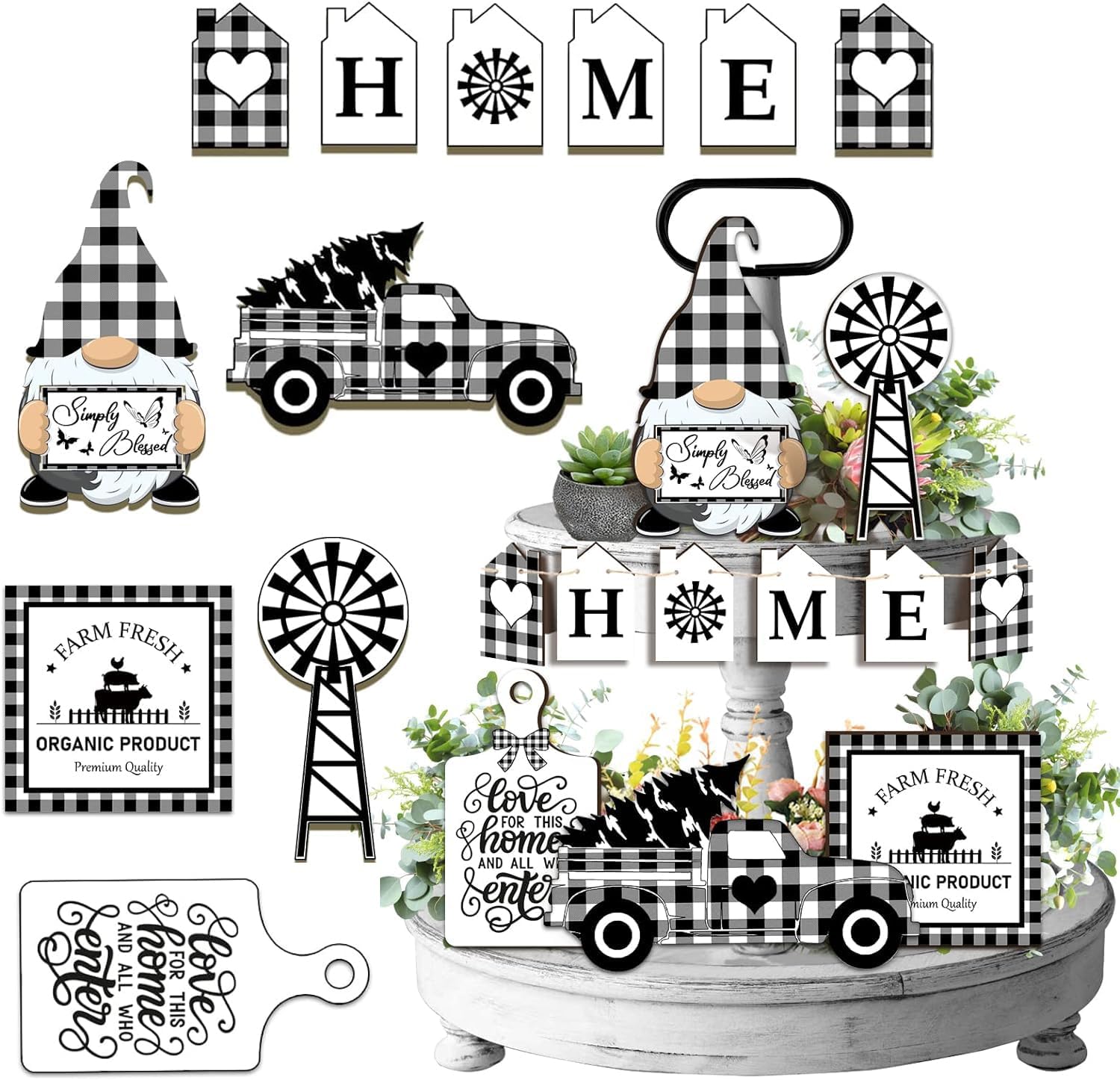 Amazon.com: POILKMNI 10 Pieces Farmhouse Tiered Tray Decor Home Decor ...