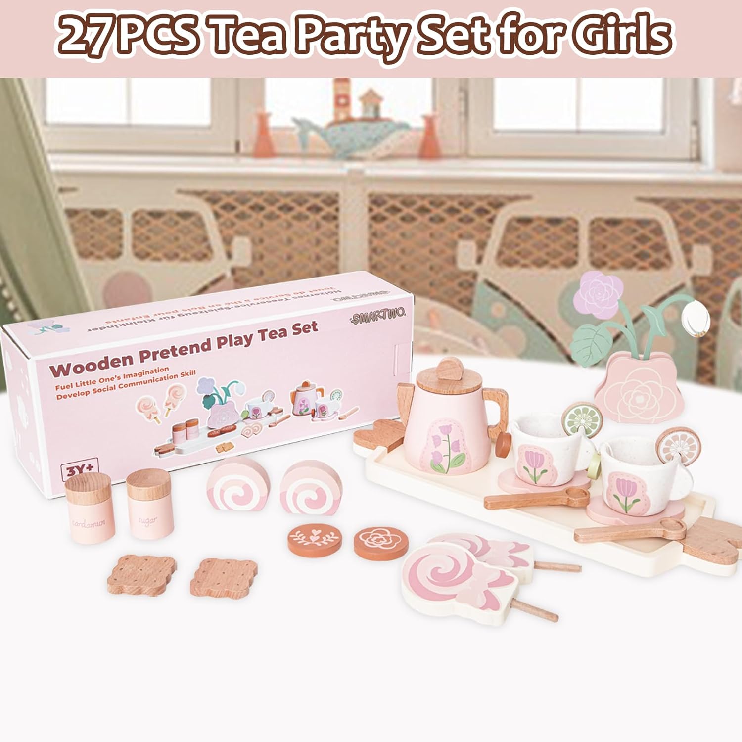 Wooden Tea Set Toy for Toddlers, Pretend Play Philippines | Ubuy