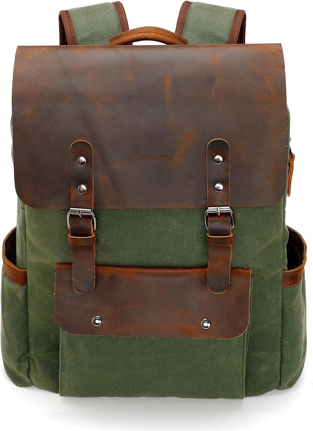 Amazon.com: Modoker Waxed Canvas Backpack, Leather Rucksack Knapsack ...