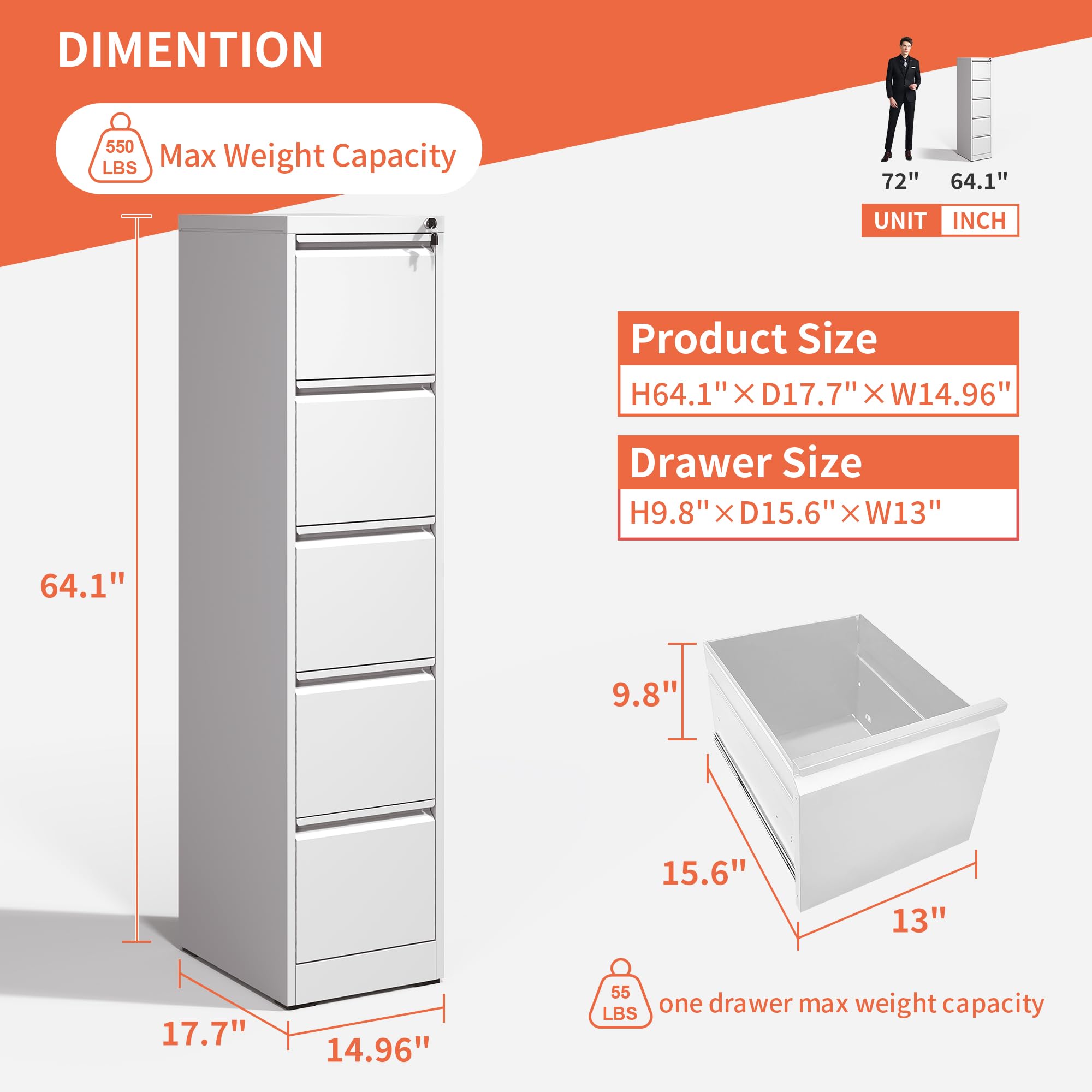 Snapklik.com : IKIMI 5 Drawer File Cabinet,Metal Filing Cabinets For ...