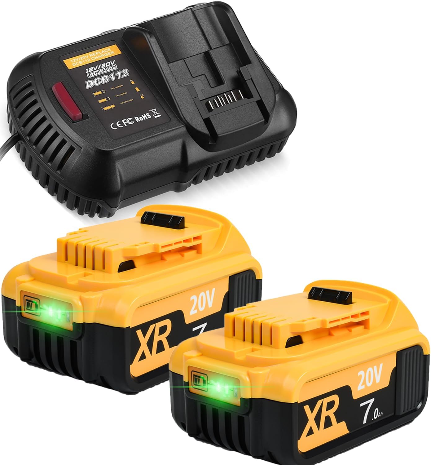 2Pack 7.0Ah DCB200 Battery with DCB112 Charger Replacement for DEWALT ...