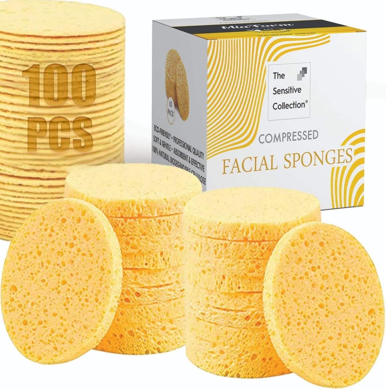 Amazon.com : miaform 100-Count Compressed Facial Sponges, 100% Natural ...