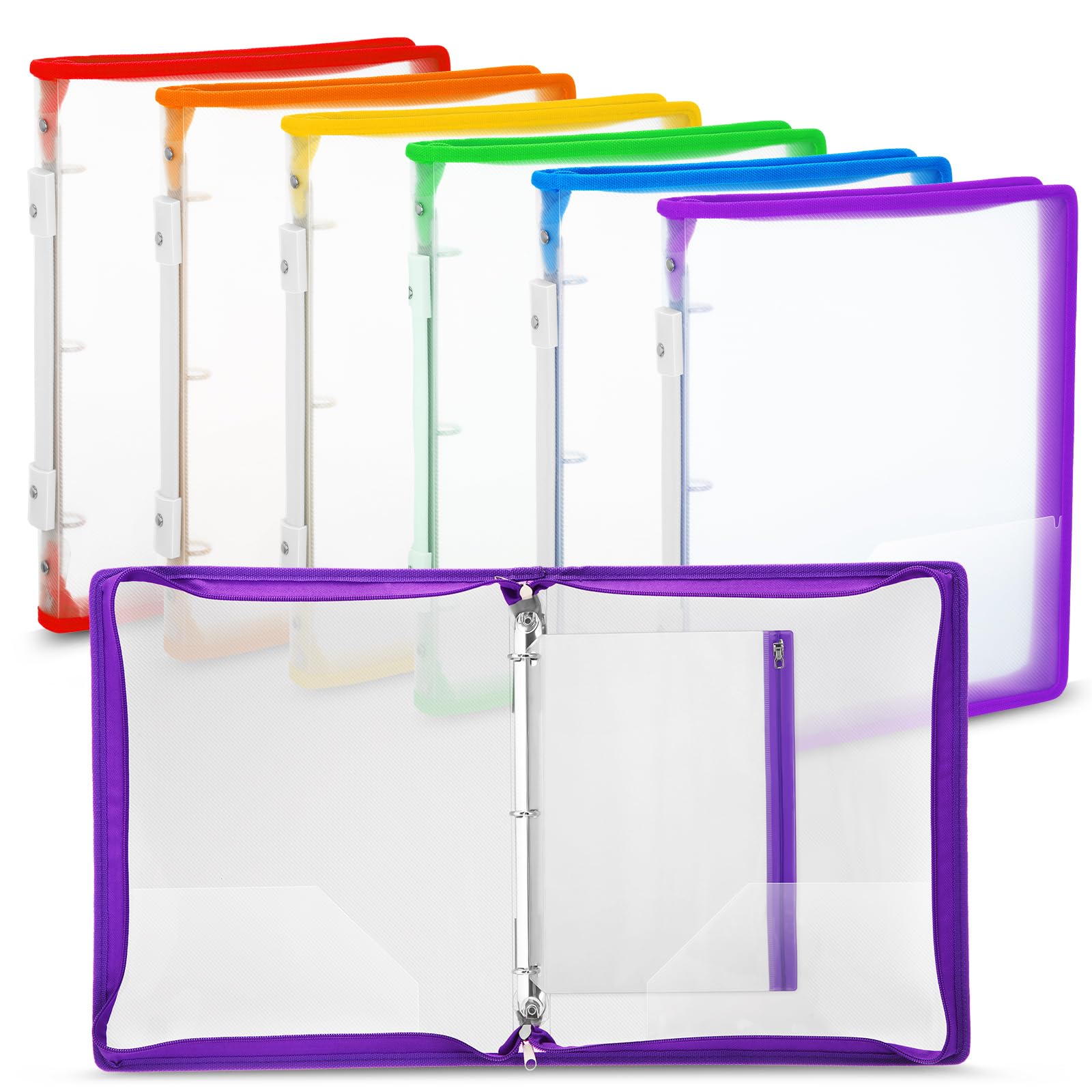 Amazon.com : Fulmoon 6 Pack Plastic Zipper Binder, 1 Inch 3 Ring Binder ...