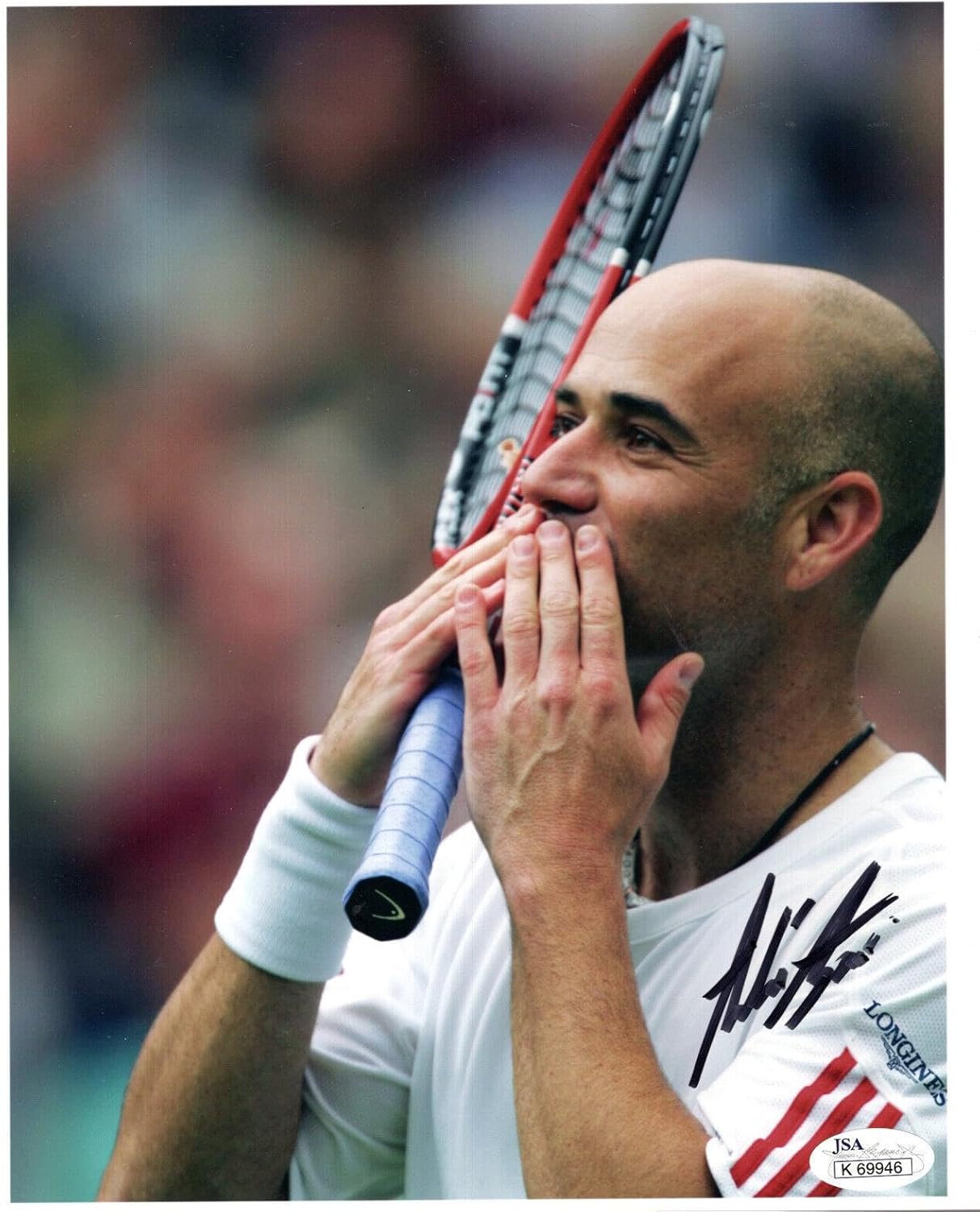 ANDRE AGASSI HAND SIGNED 8x10 COLOR PHOTO BLOWING KISS TO FANS JSA ...