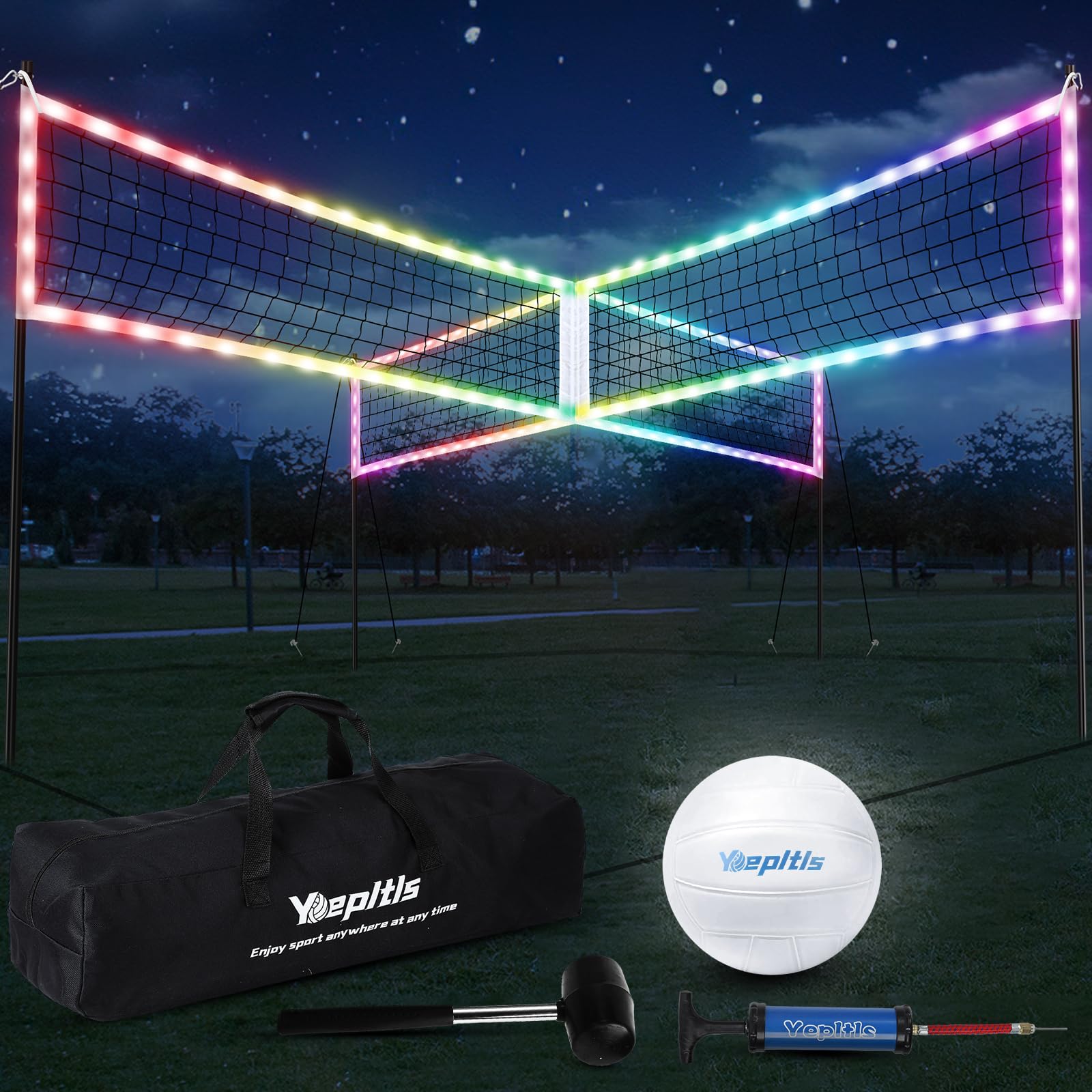 Amazon.com : YepItIs LED 4 Square Volleyball Net Set, Light Up Portable ...