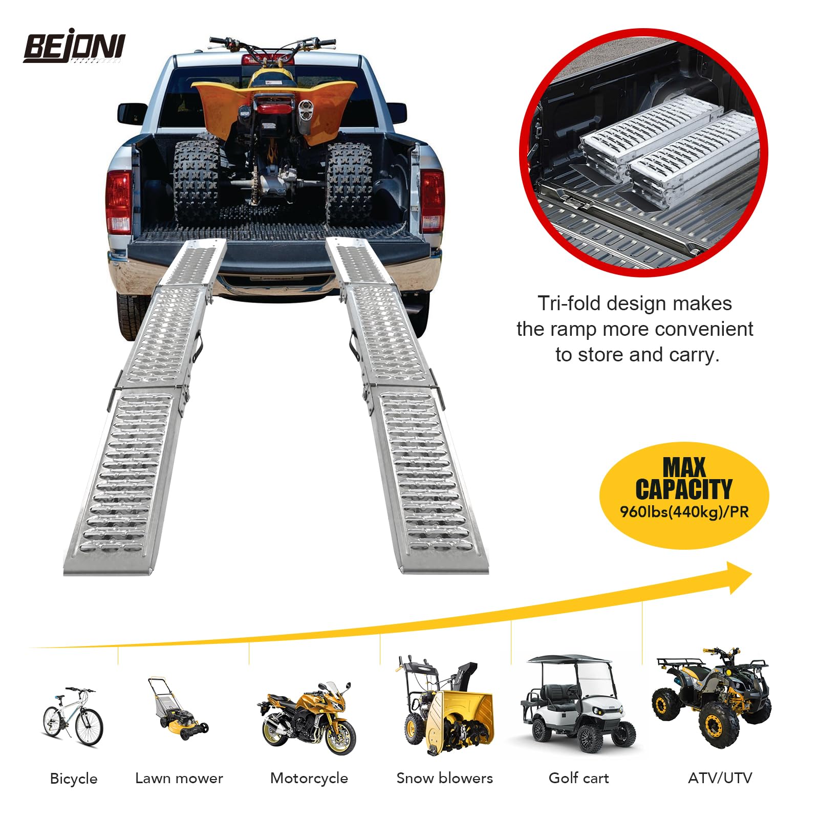 Snapklik.com : 76.4" L Steel Tri-fold Truck Bed Ramp, 960LBS Capacity ...
