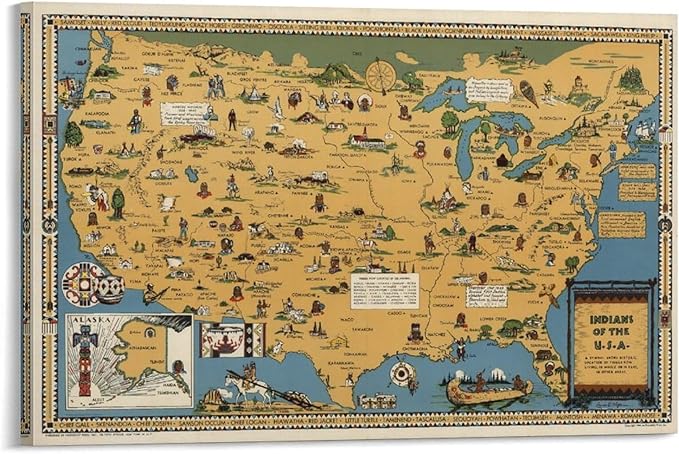 Amazon.com - USA Native American Indian Tribes Map - Pictorial Map Wall ...