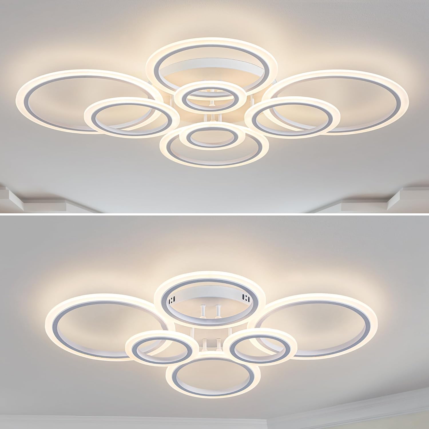 1pc 6 Rings Modern White Light Fixture Ceiling Mount with 1pc 8 Rings ...