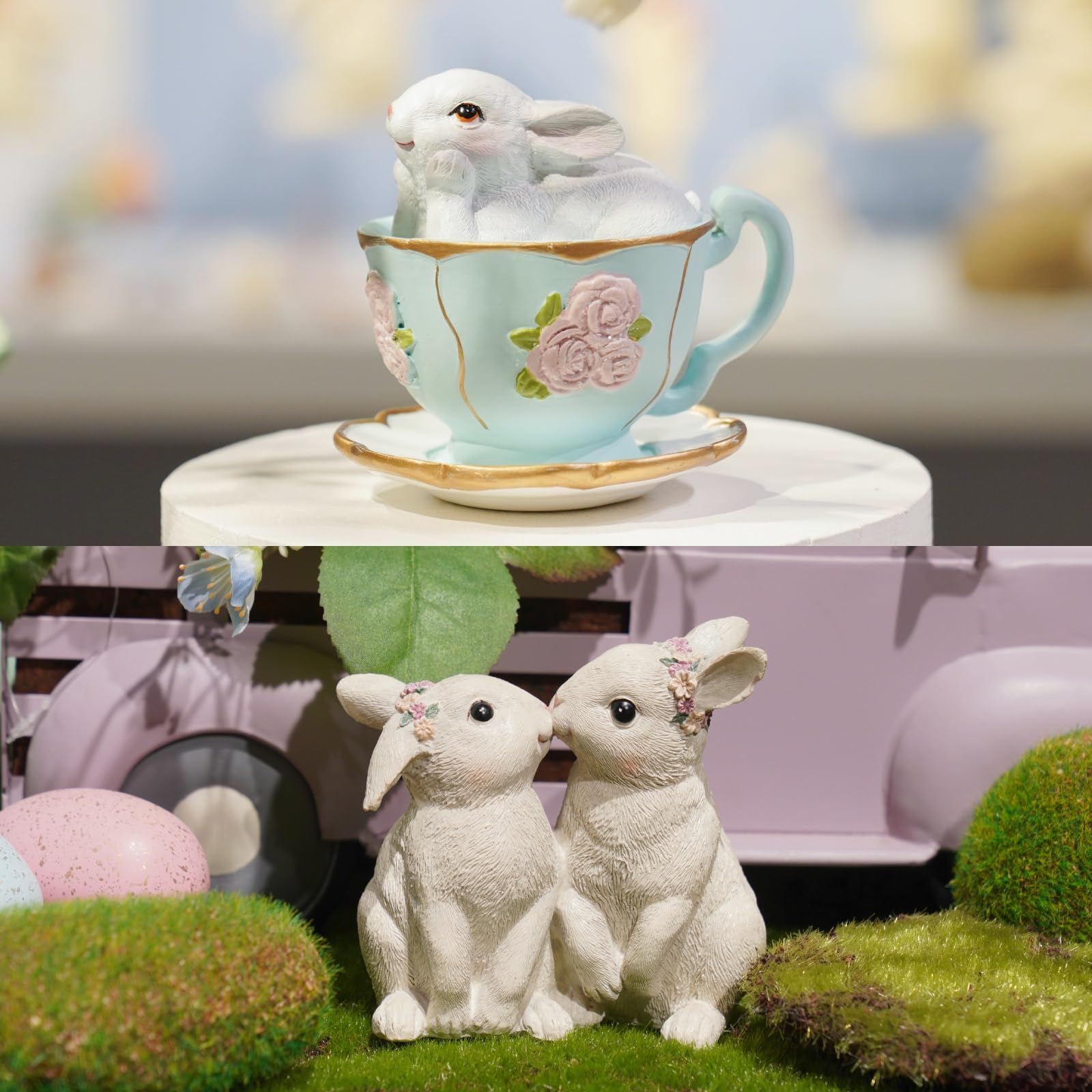 Amazon.com: Newman House Studio Rabbit Figurine, Kissing Bunny Design ...