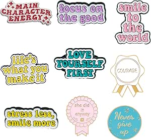 Amazon.com: 9PCS Motivational Pins,Cute Positive Enamel Lapel Pin ...