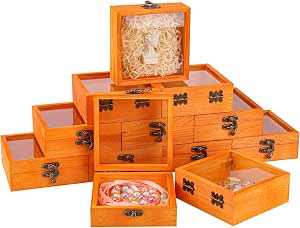 Amazon.com: Geytetqi 12 Pack Wood Box with Glass Lid, 4.72 x 4.72 x 1. ...